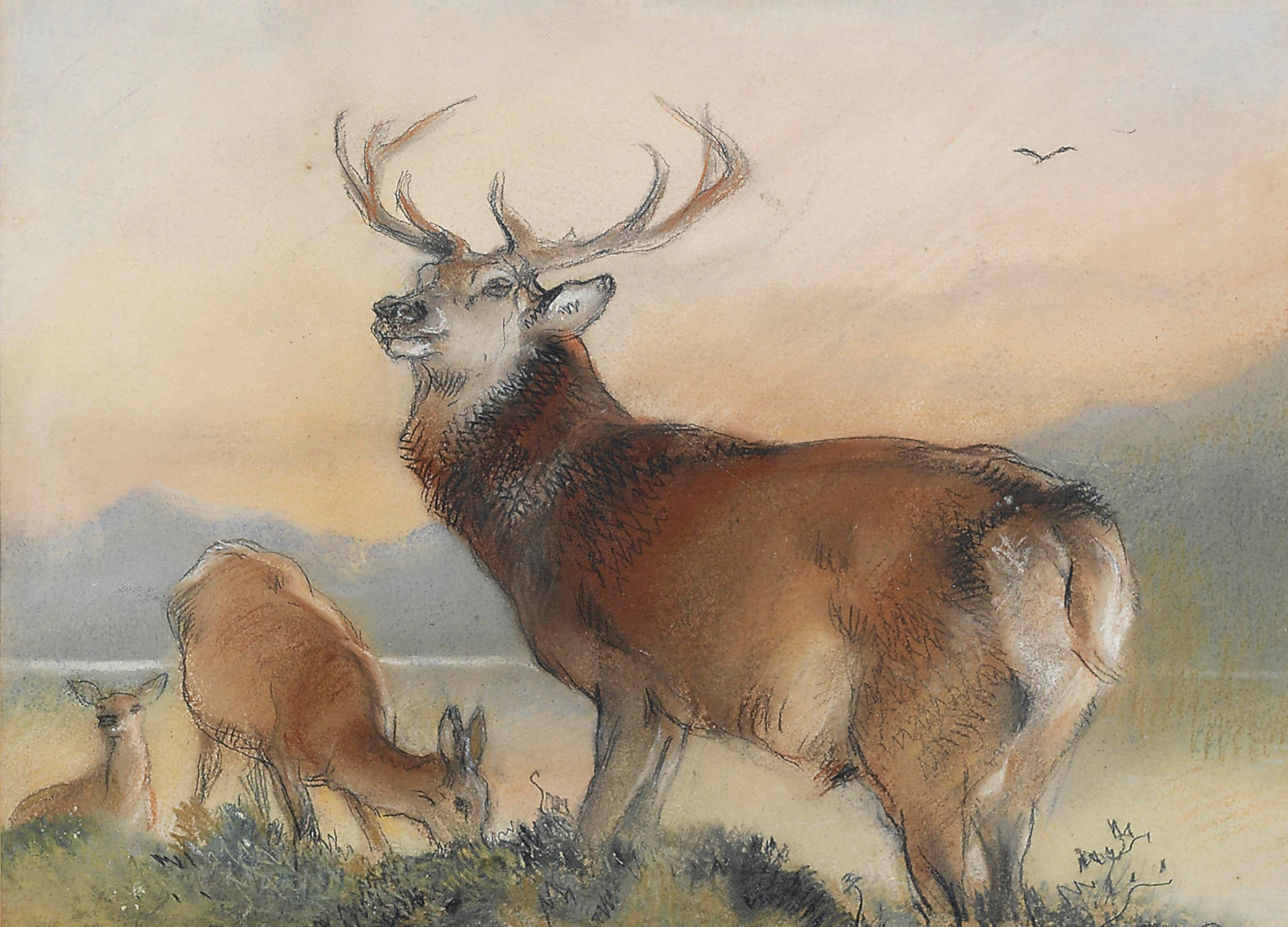 Sir Edwin Henry Landseer, R.A. (British, 1802-1873) , A stag and two ...