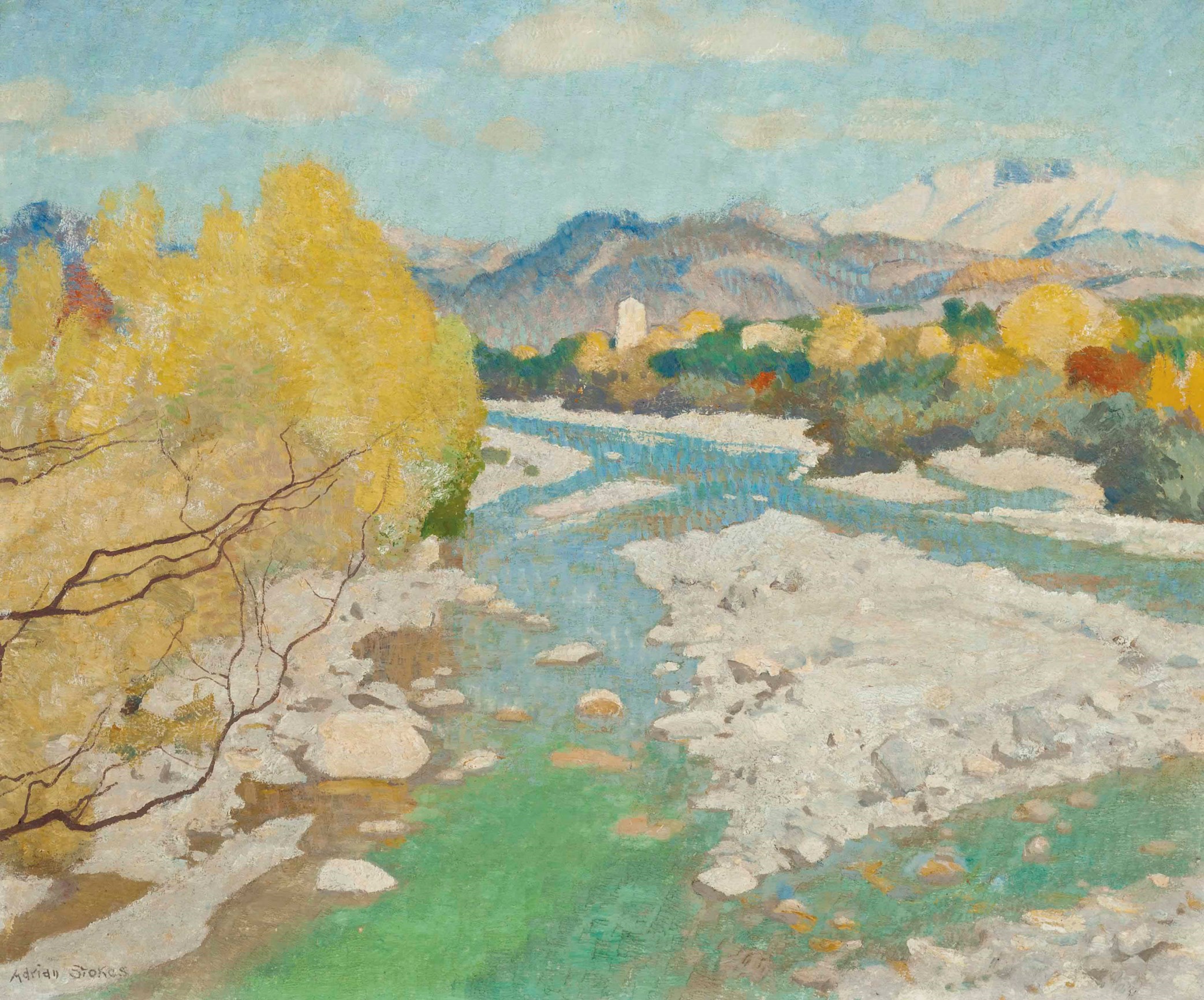 Adrian Scott Stokes, R.A. (1854-1935) , River landscape, France ...