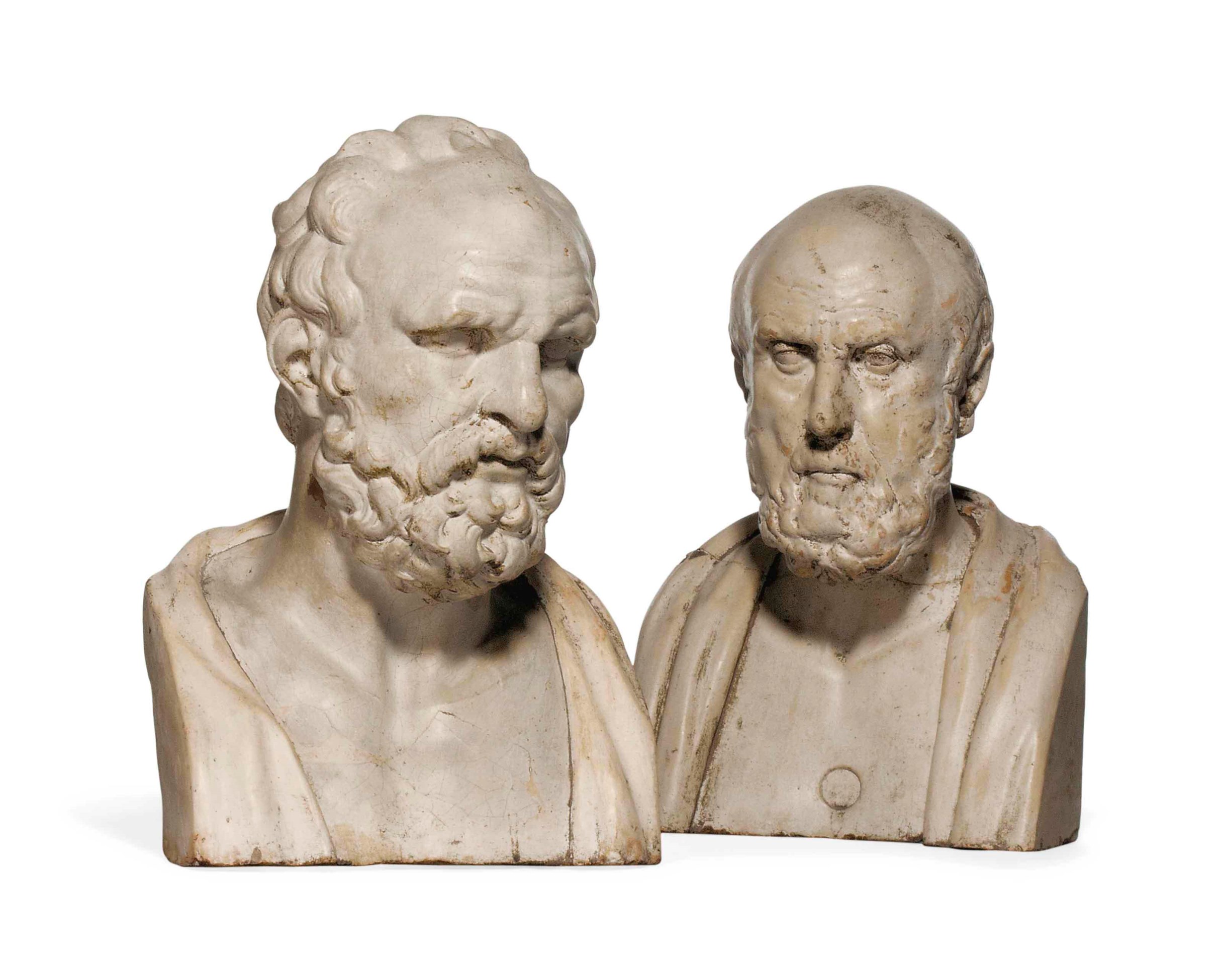 TWO WHITE-PAINTED PLASTER BUSTS , LATE 19TH CENTURY | Christie's