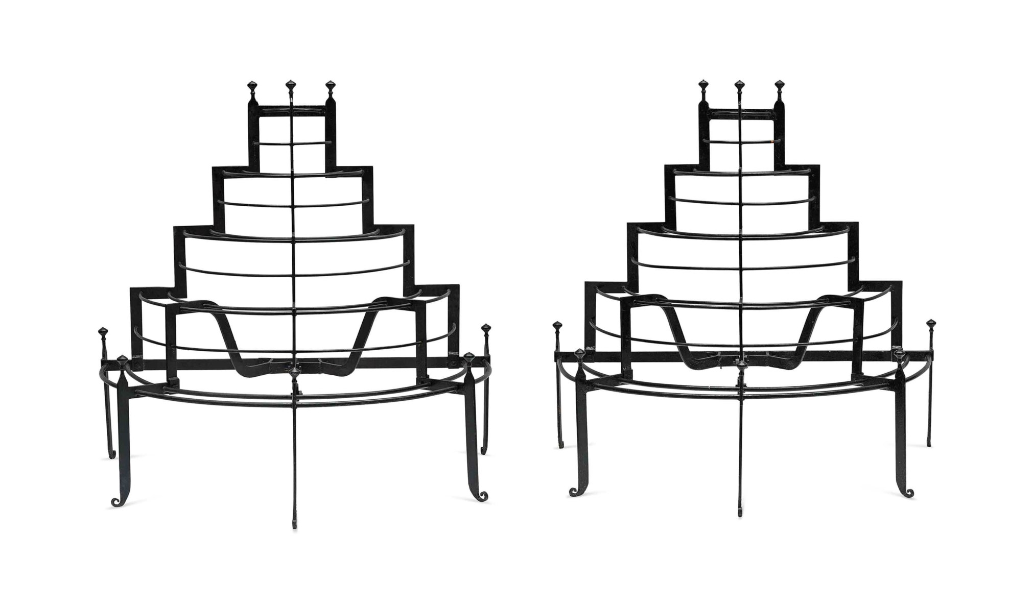 A PAIR OF WROUGHT IRON WATERFALL PLANT STANDS , BY JAMB, MODERN ...
