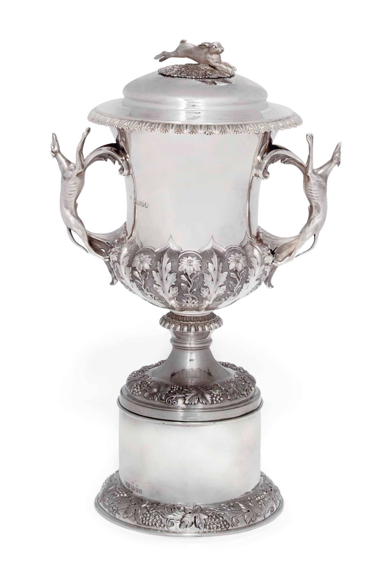 A WILLIAM IV SILVER HARE COURSING TROPHY CUP AND COVER , MARK OF MESSRS ...
