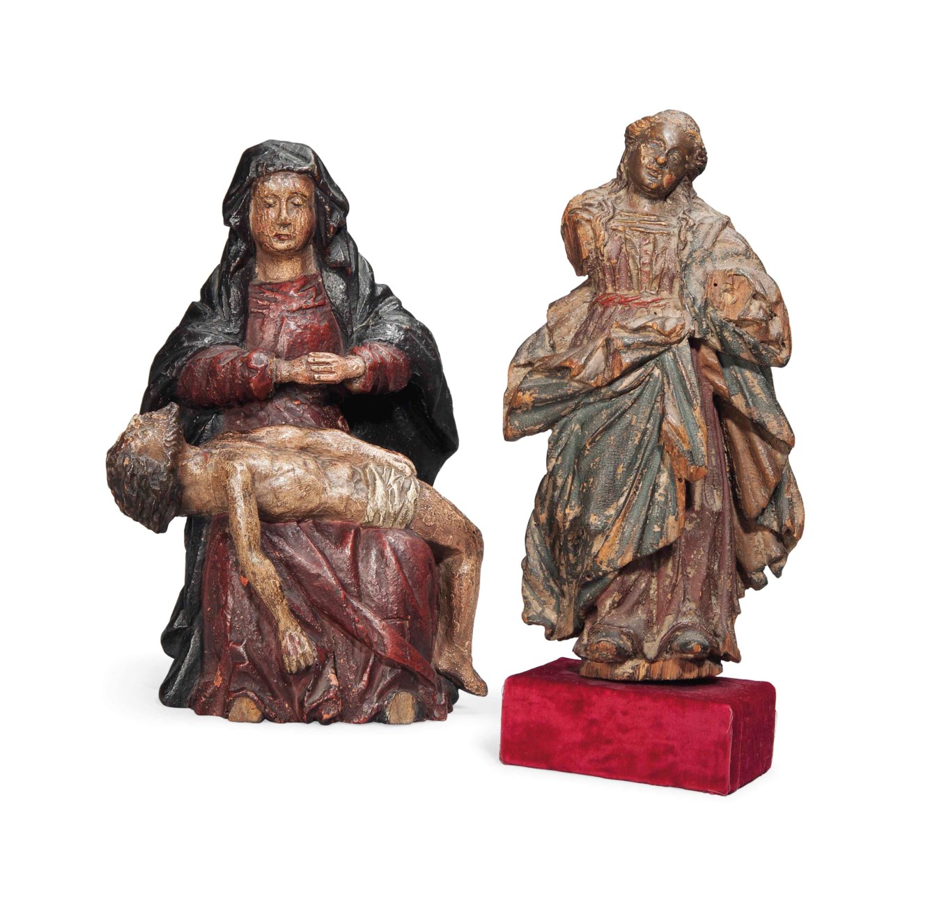 A CARVED WOOD AND POLYCHROME PIETA GROUP
