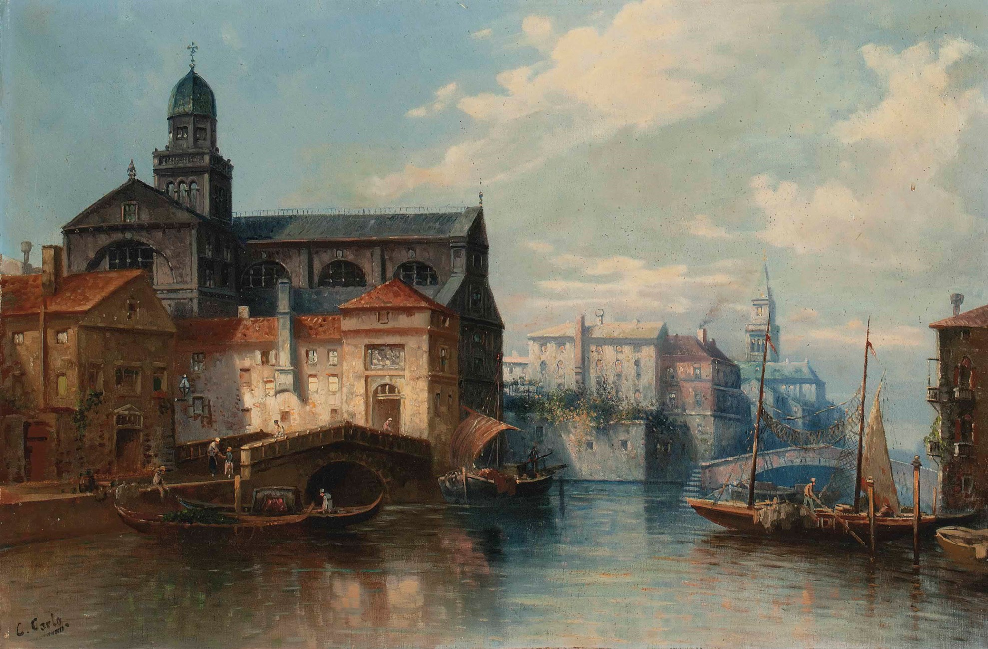 Karl (Carl) Kaufmann (German, 1843-1901) , Vessels on a Venetian canal ...