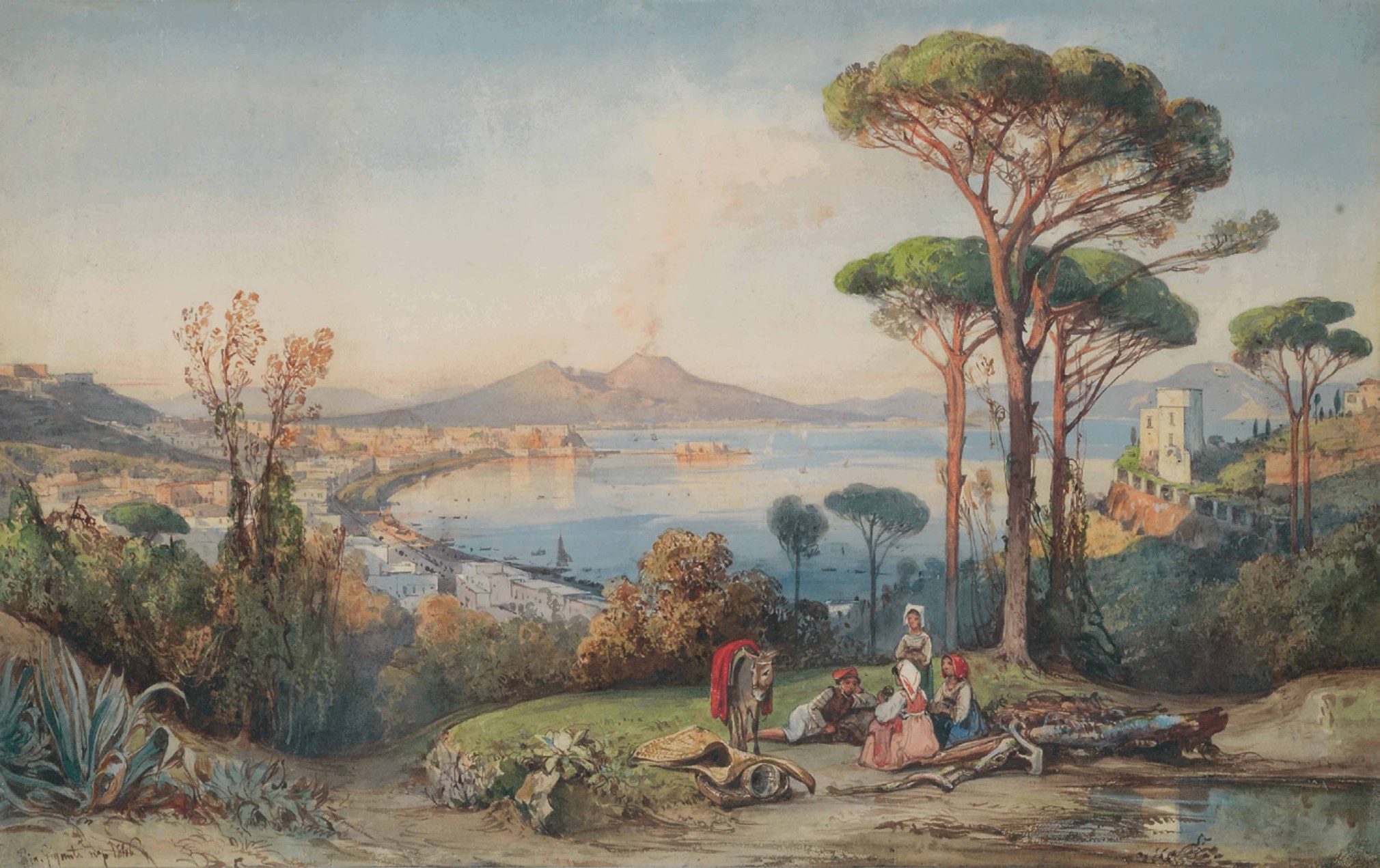 Giacinto Gigante (Italian, 1806-1876) , Peasants resting above the Bay ...