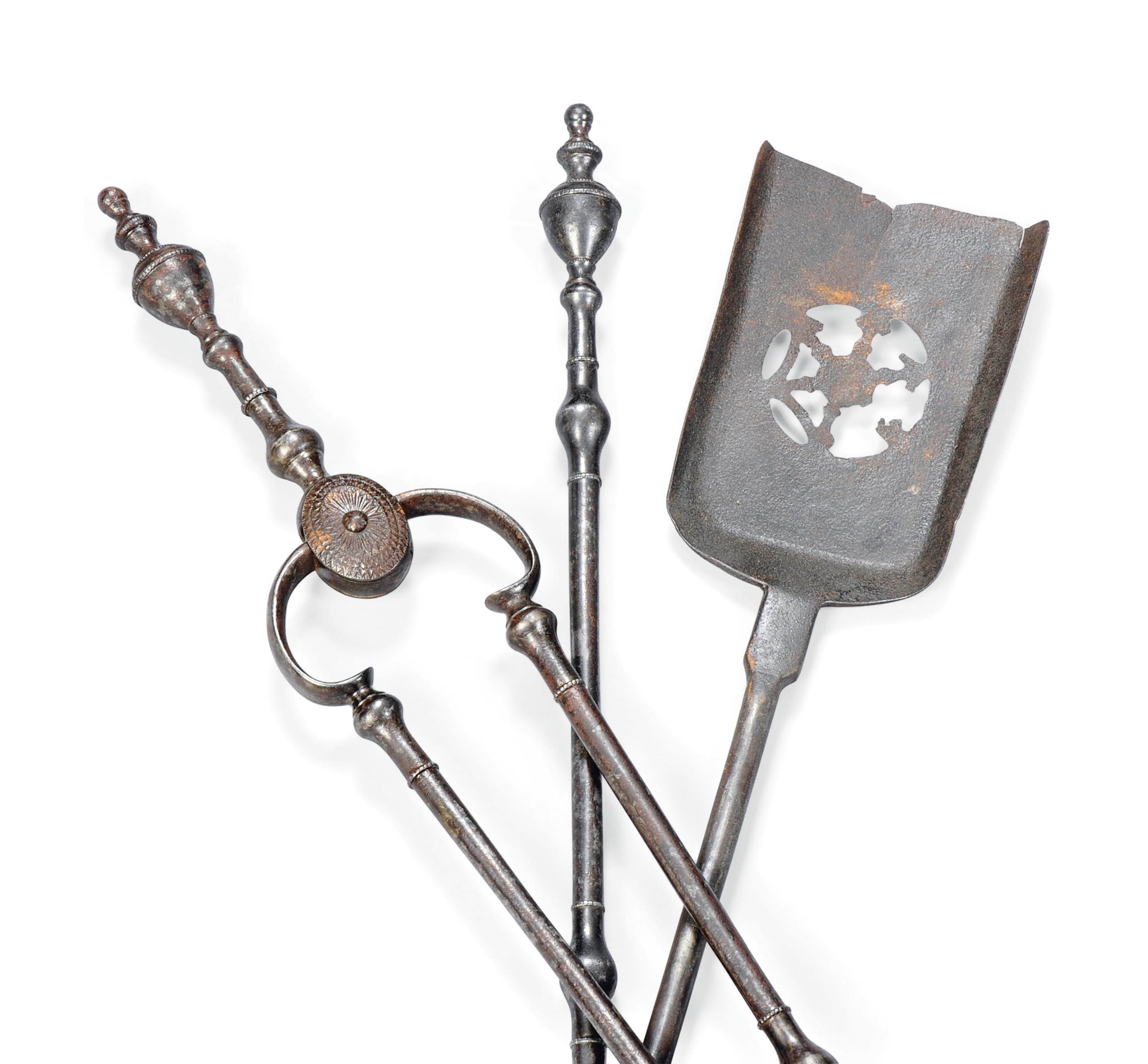 A SET OF THREE VICTORIAN STEEL FIRE-IRONS