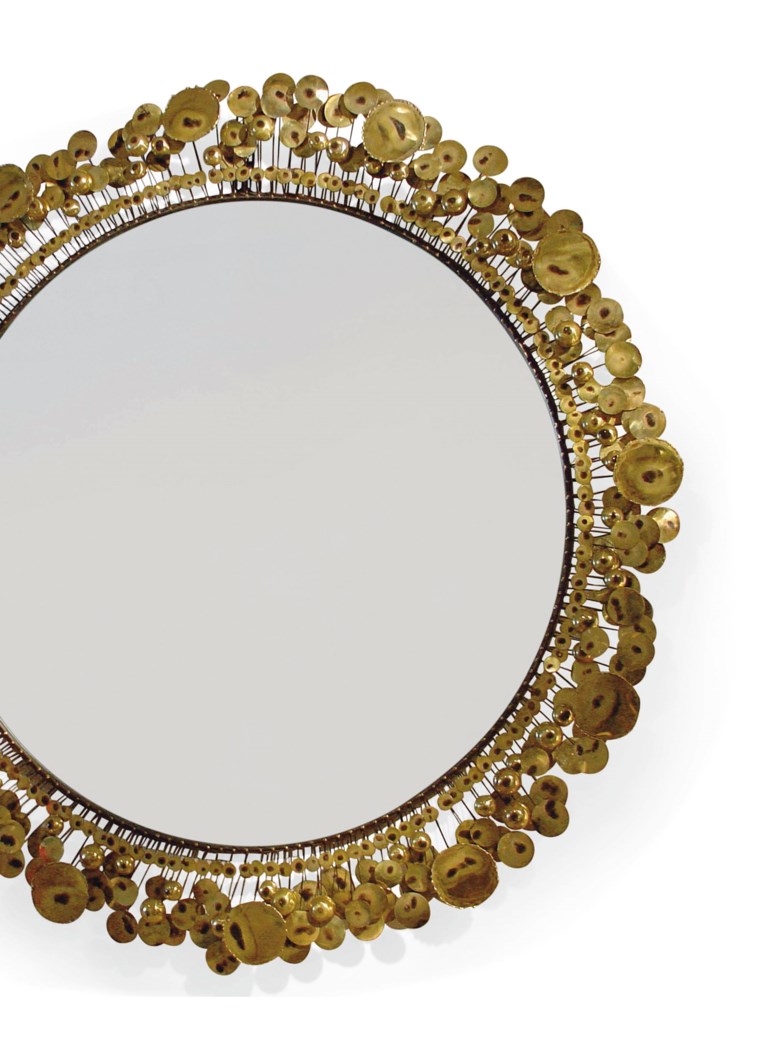 A LARGE BRASS 'RAINDROPS' MIRROR , LATE 20TH CENTURY, IN THE MANNER OF ...