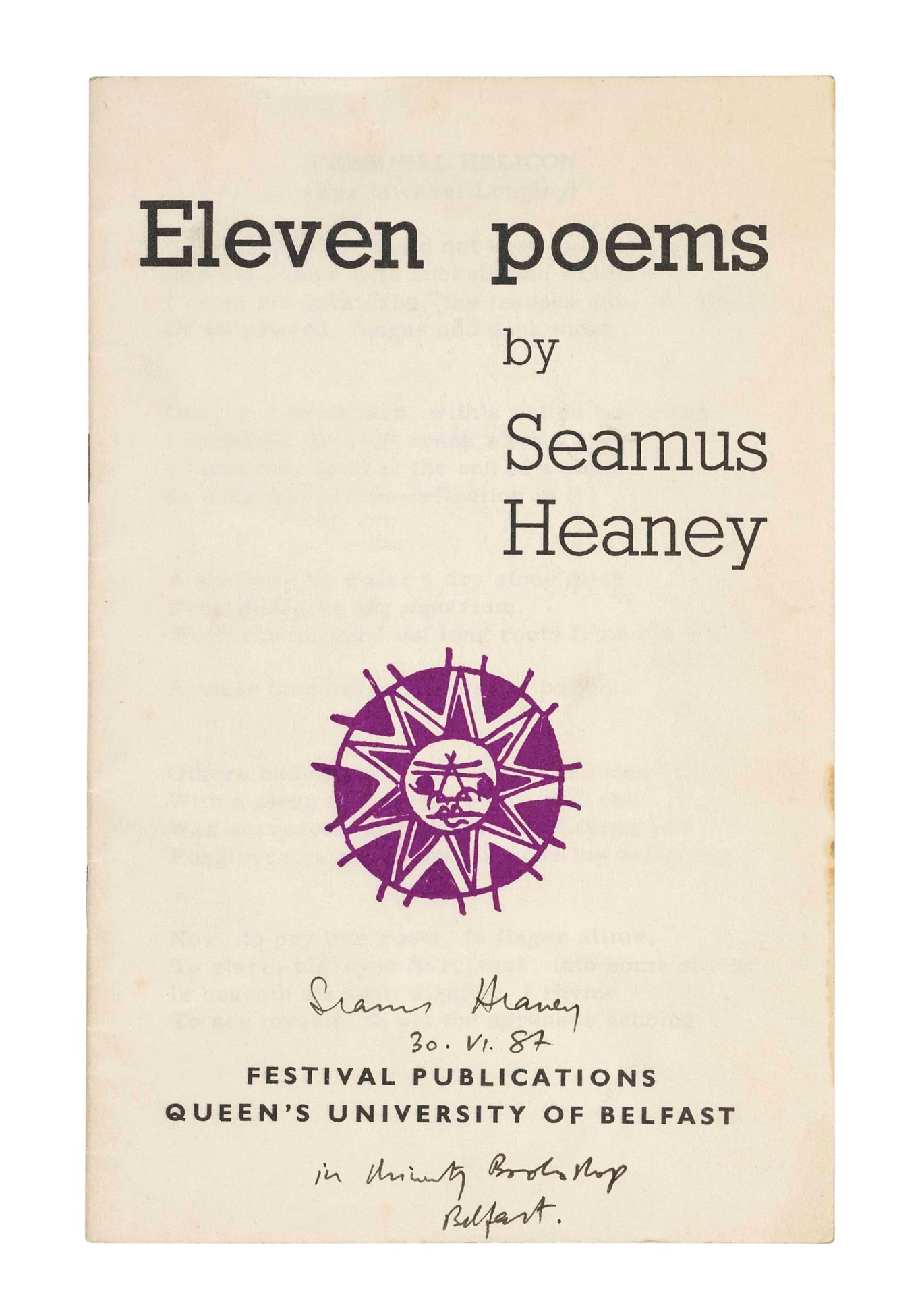 HEANEY, Seamus (b. 1939). Eleven Poems. Belfast: Festival Publications ...