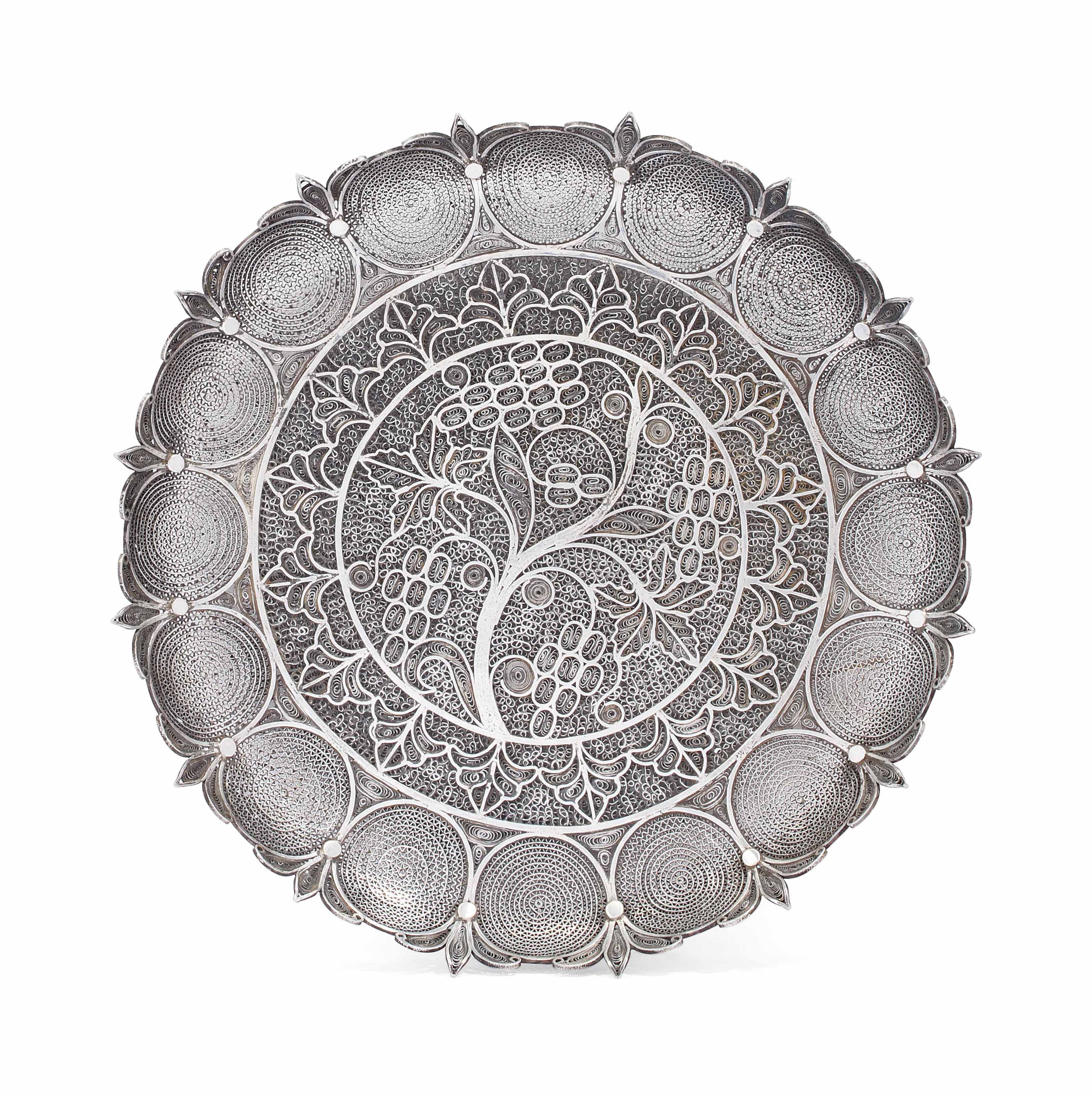 A SILVER FILIGREE ROSEWATER SPRINKLER AND TRAY , CUTTACK, ORISSA, INDIA ...