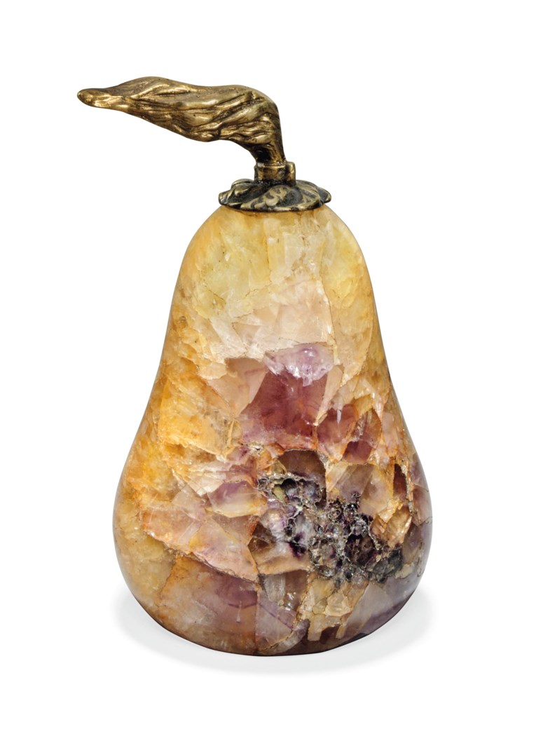 AN ENGLISH GILT BRONZE MOUNTED BLUE JOHN PAPERWEIGHT , 19TH CENTURY ...