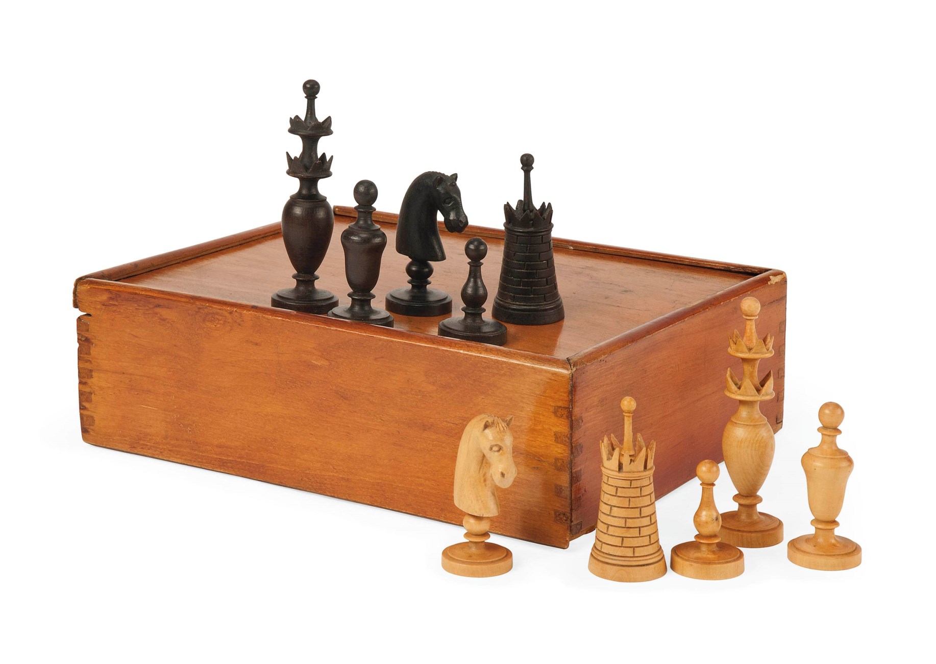 A German Boxwood And Ebony Selenus Chess Set Probably 18th Century