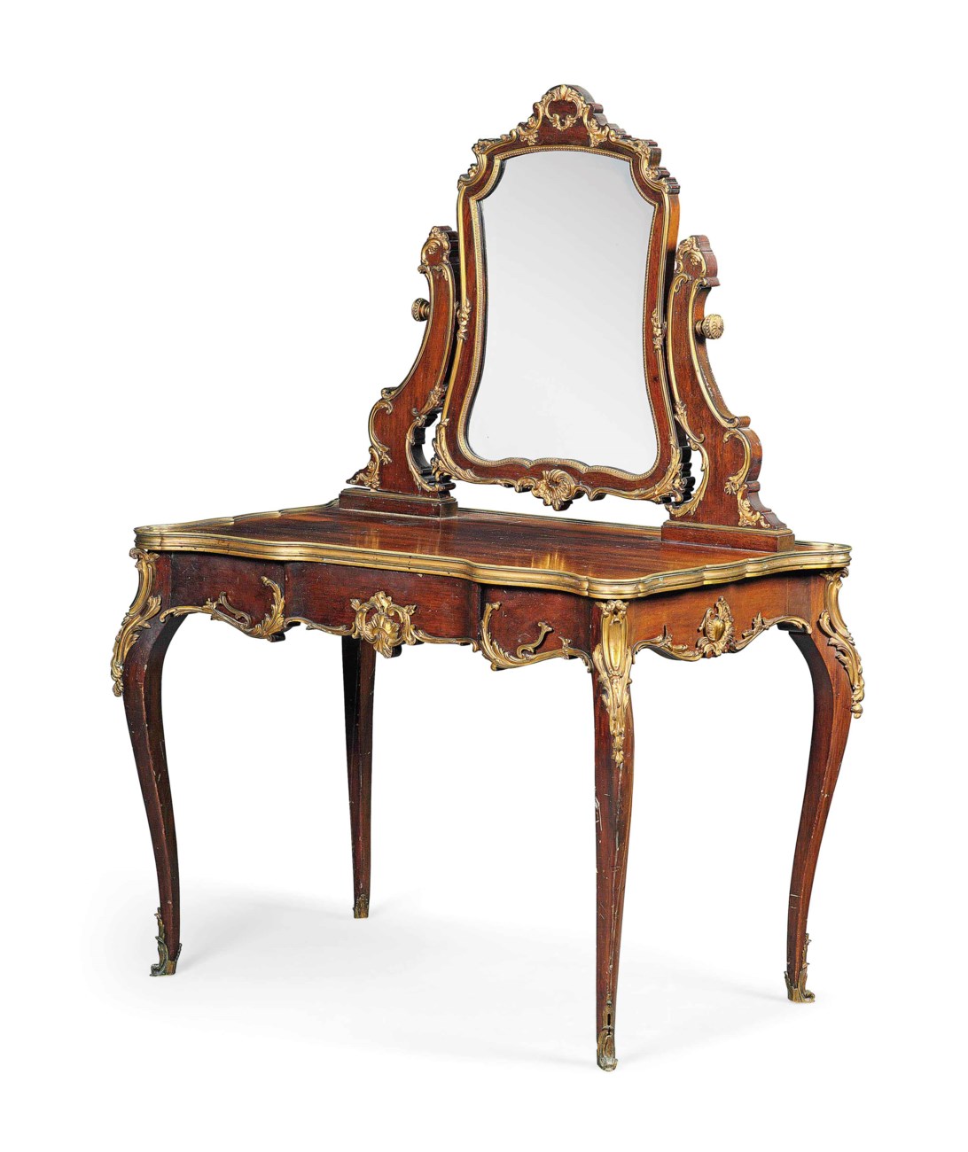 A FRENCH GILT-METAL MOUNTED MAHOGANY DRESSING TABLE