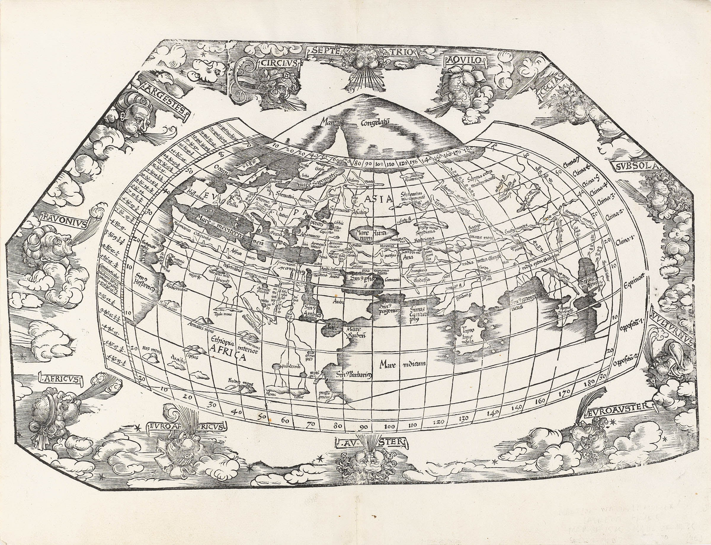 PTOLEMAEUS, Claudius -- FRIES, Lorenz (1508-1555). [Untitled World Map ...