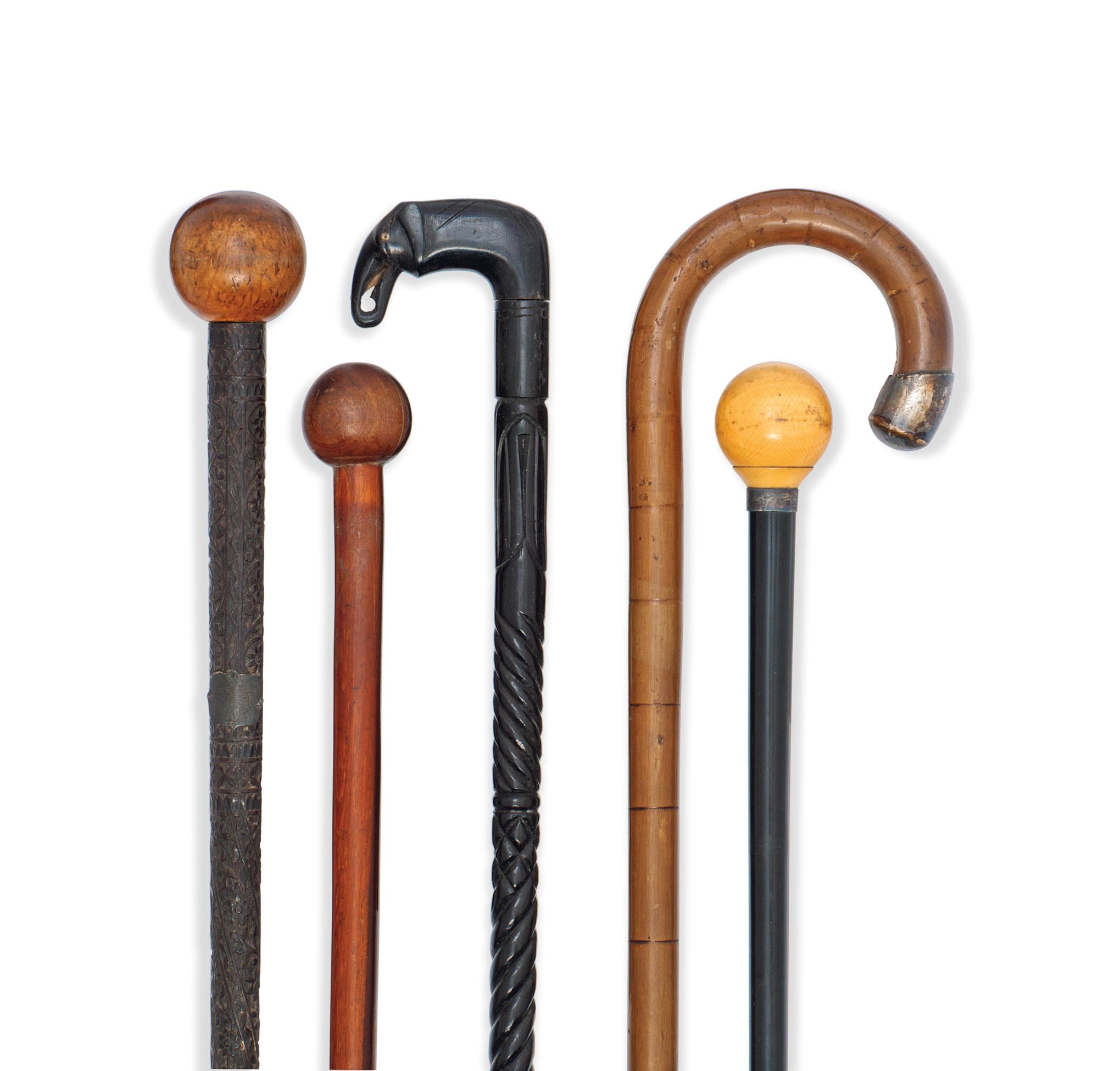 A COLLECTION OF FIVE INDIAN AND COLONIAL WALKING STICKS , LATE 19TH ...