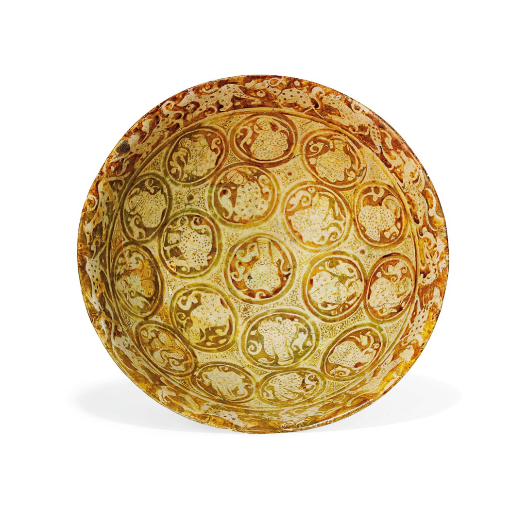 A LARGE KASHAN LUSTRE POTTERY BOWL , CENTRAL IRAN, EARLY 13TH CENTURY ...