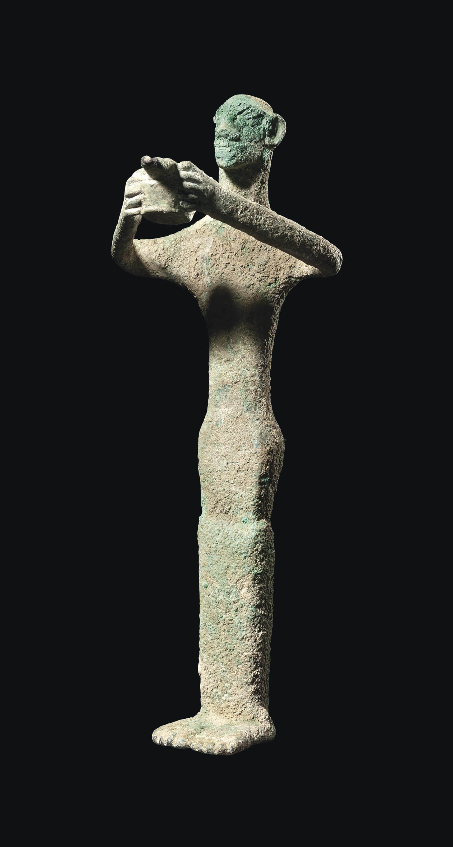 AN ELAMITE COPPER VOTIVE FIGURE , CIRCA LATE 3RD-EARLY 2ND MILLENNIUM B ...