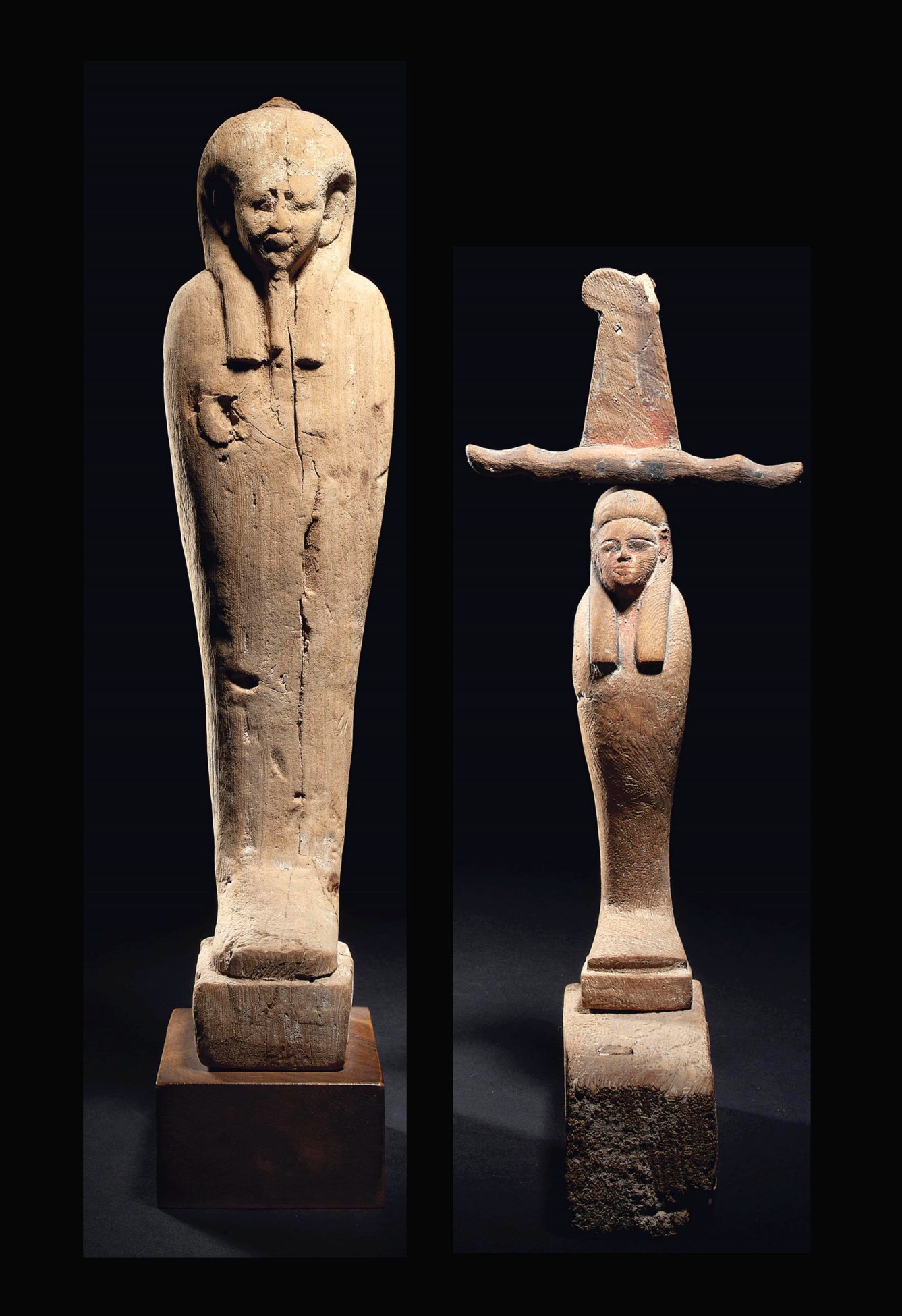 TWO EGYPTIAN WOOD PTAH-SOKAR-OSIRIS FIGURES , LATE PERIOD-PTOLEMAIC ...