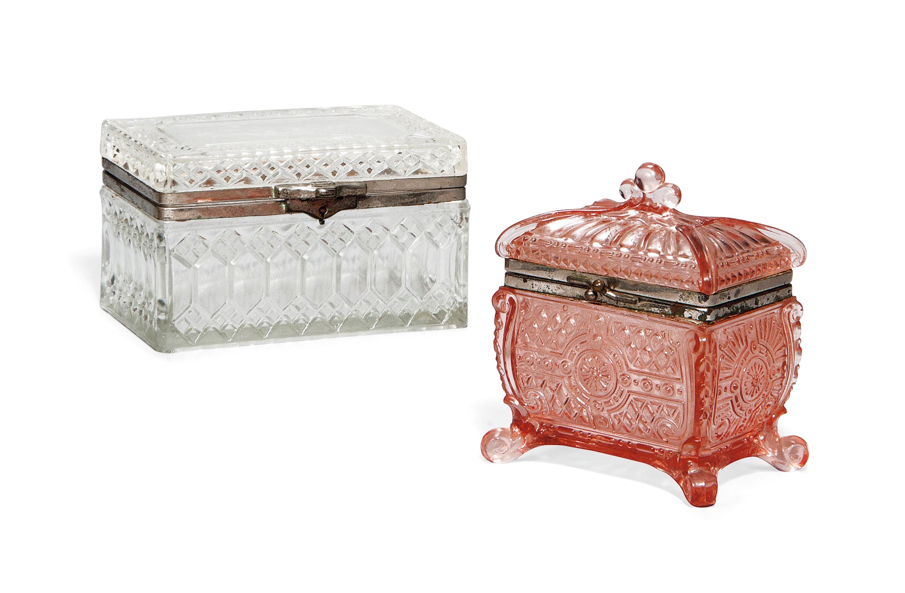 TWO RUSSIAN MOULDED-GLASS CASKETS , BY THE MAL'TSEV GLASSWORKS, MOULDED ...