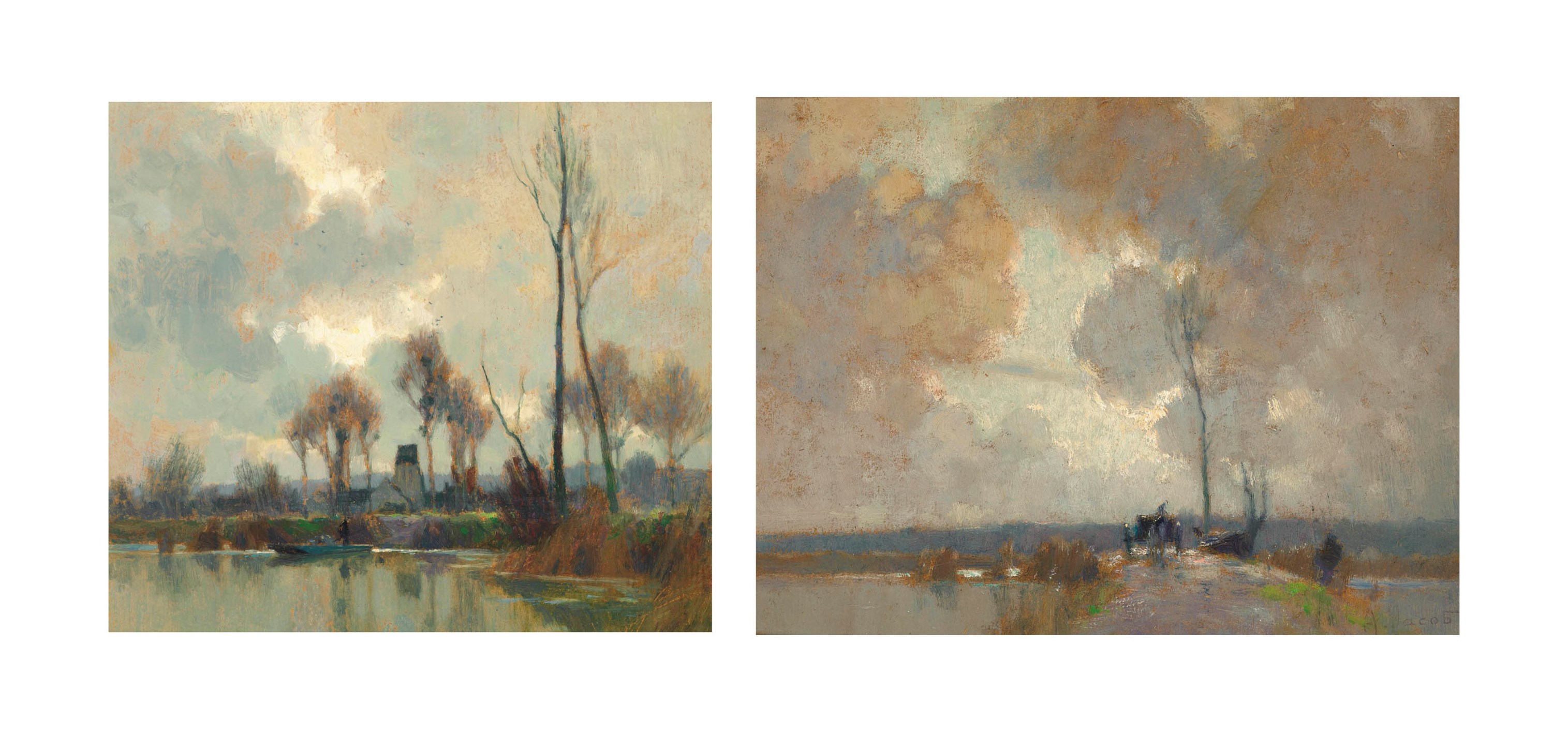 Alexandre-Louis Jacob (French, 1876-1972) , Punting on a river; and ...