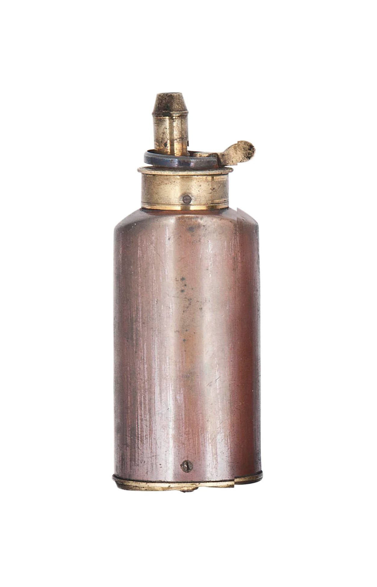 A FINE BRASS-MOUNTED COPPER THREE-WAY PISTOL FLASK , BY DIXON & SONS ...