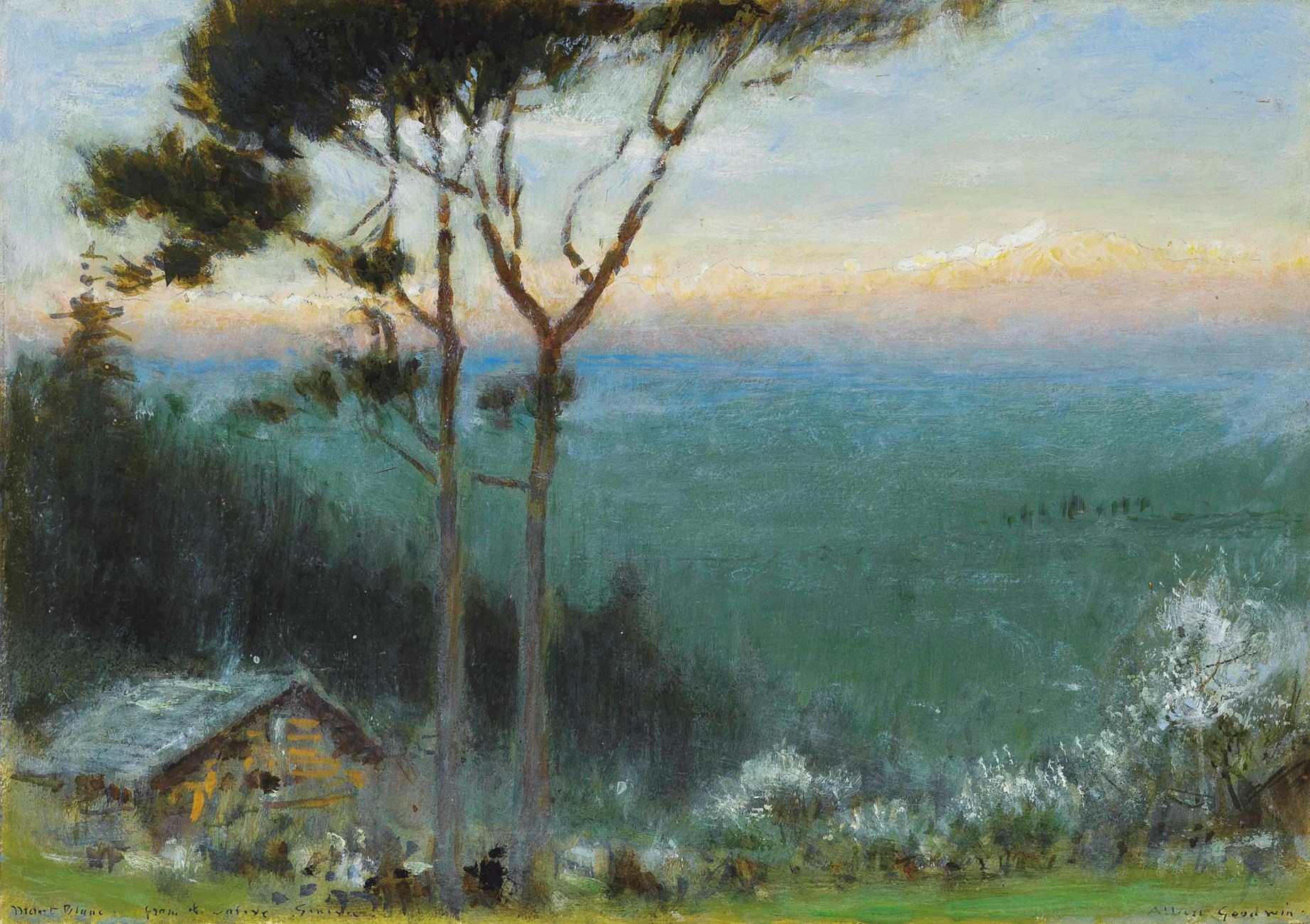 Albert Goodwin, R.W.S. (1845-1932) , Mont Blanc from the Sèleve, near ...