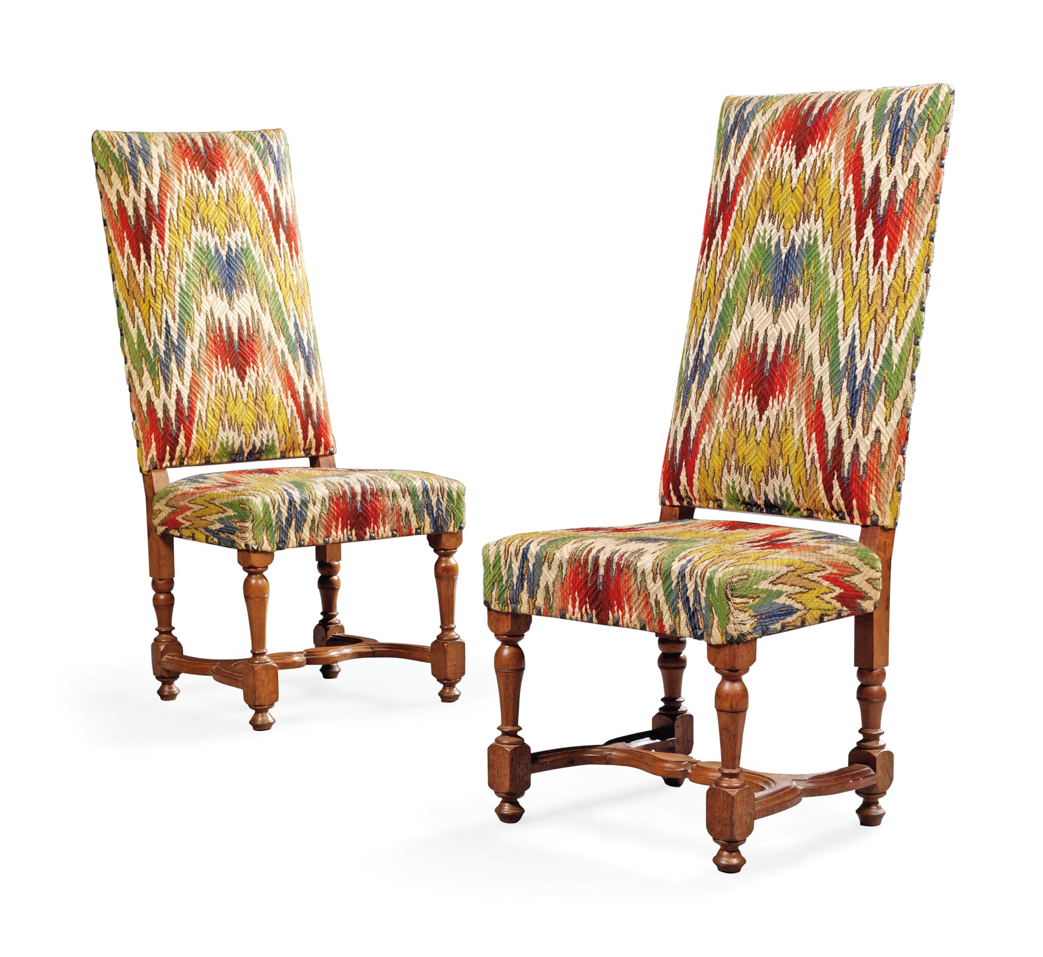A PAIR OF SWISS WALNUT HIGH-BACK SIDE CHAIRS , EARLY 18TH CENTURY ...