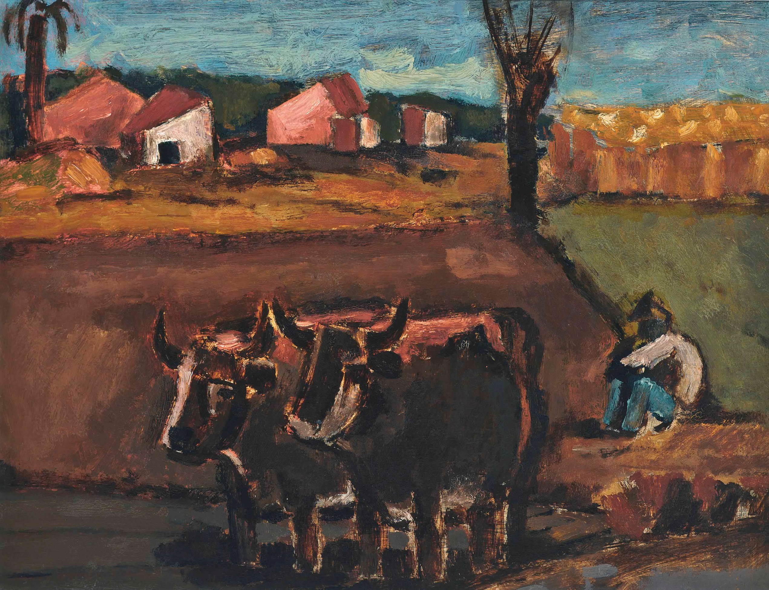 Josef Herman, R.A. (1911-2000) , Spanish Landscape with Oxen | Christie's