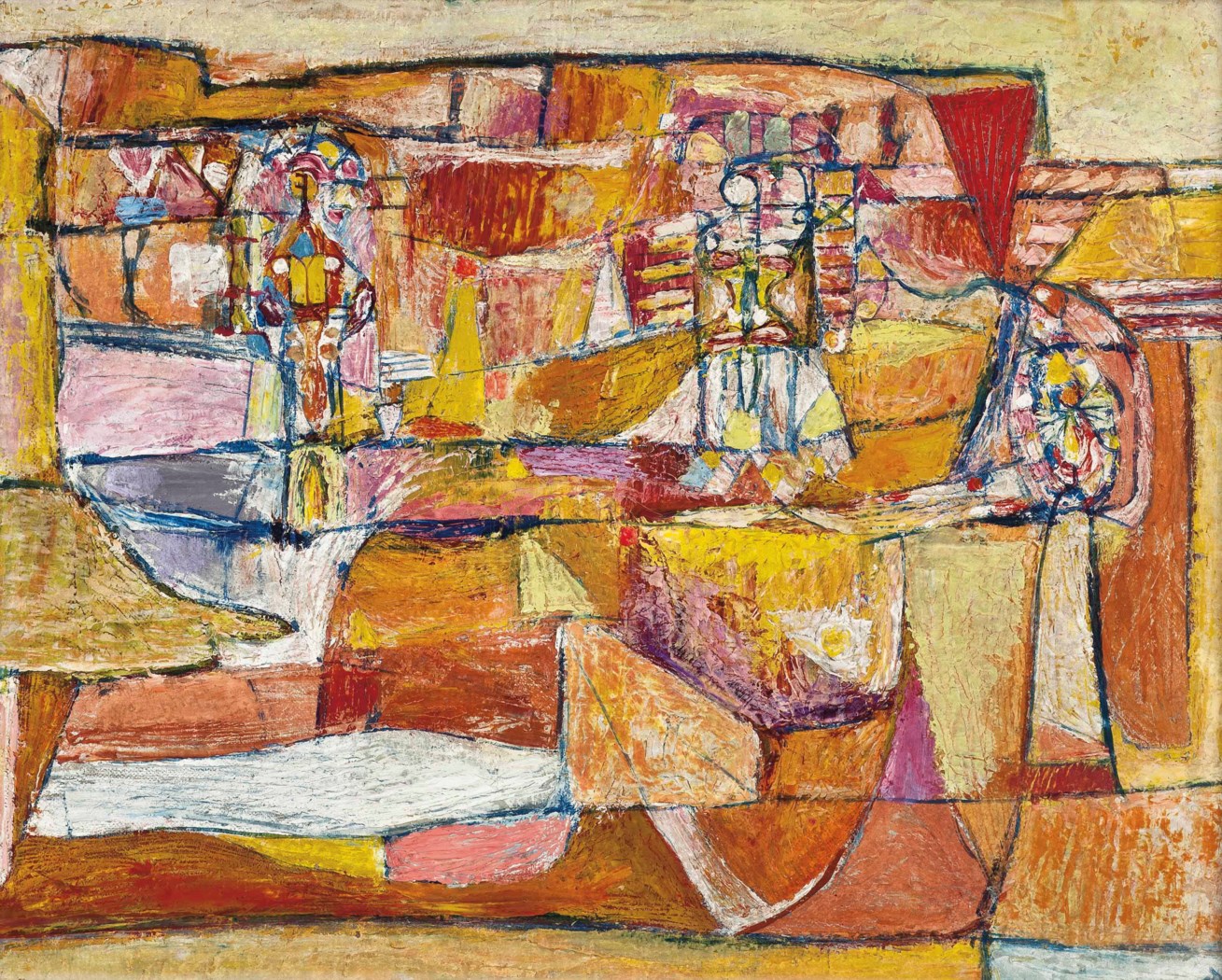 Charles Denis Pulsford (1912-1989) , Yellow landscape with figures ...