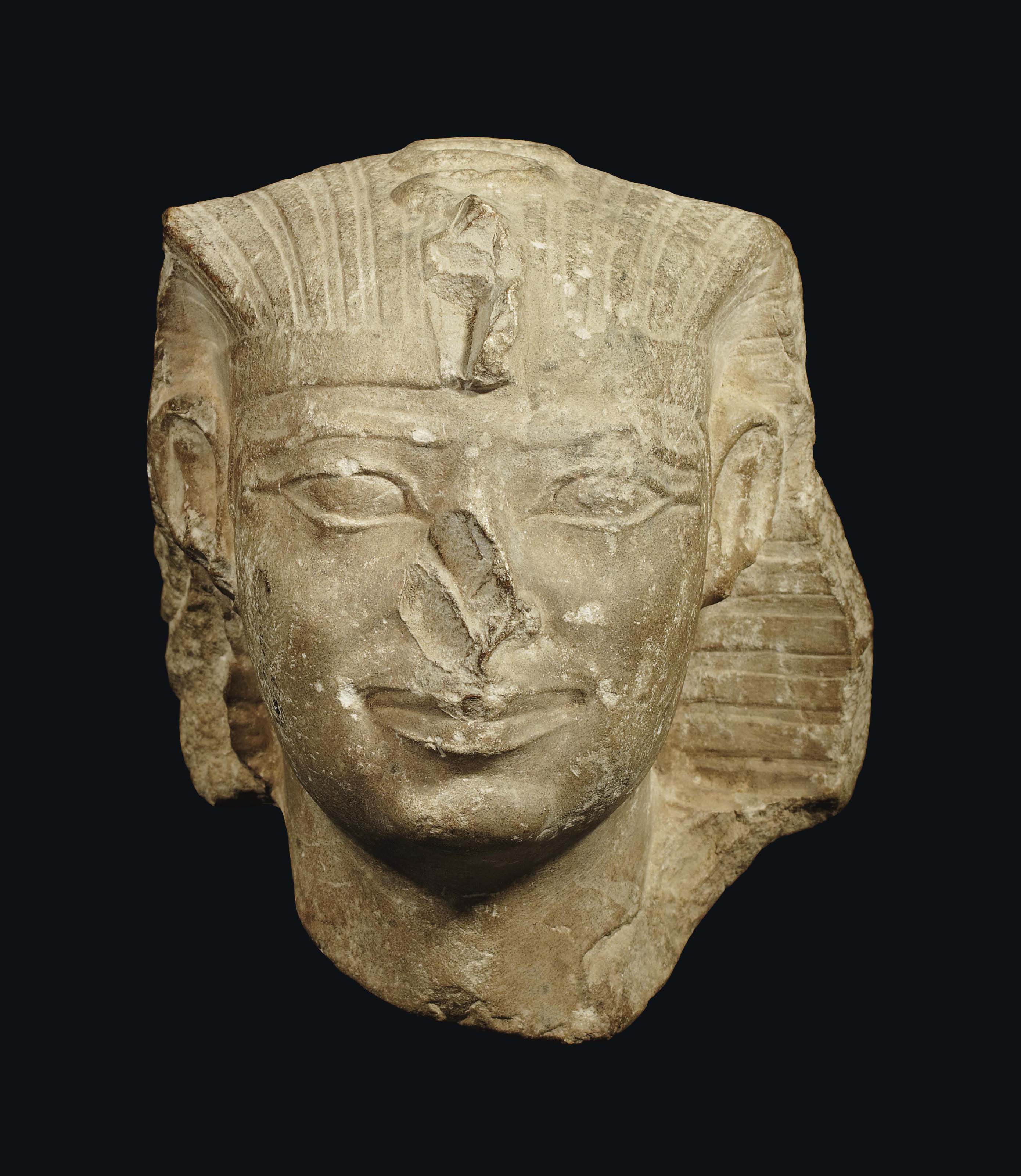 AN EGYPTIAN LIMESTONE HEAD OF A PHARAOH , LATE OLD KINGDOM TO EARLY ...