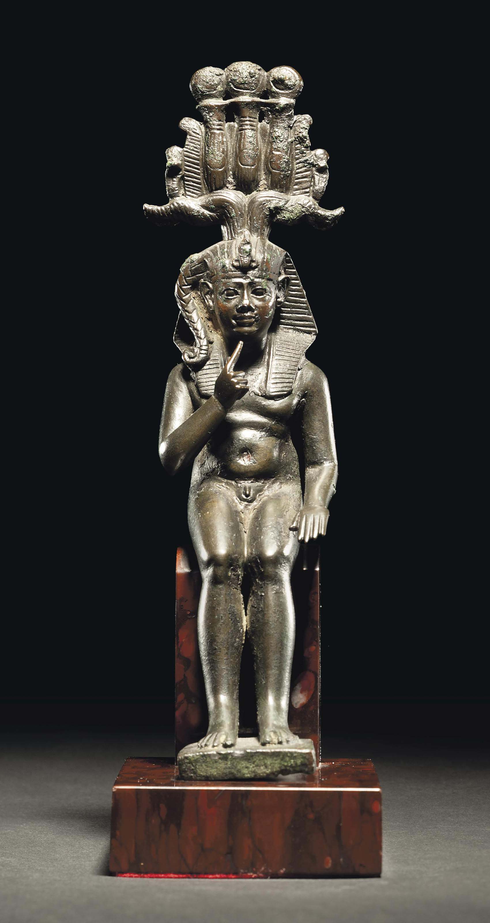 AN EGYPTIAN BRONZE HARPOCRATES , LATE PERIOD, DYNASTY XXX, CIRCA 381 ...