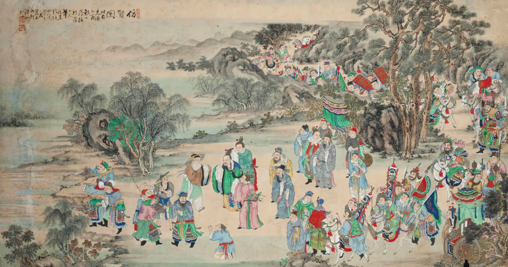 A LARGE CHINESE PAINTING, FANG XIAN TU , DATED JI YOU YEAR (1885 ...