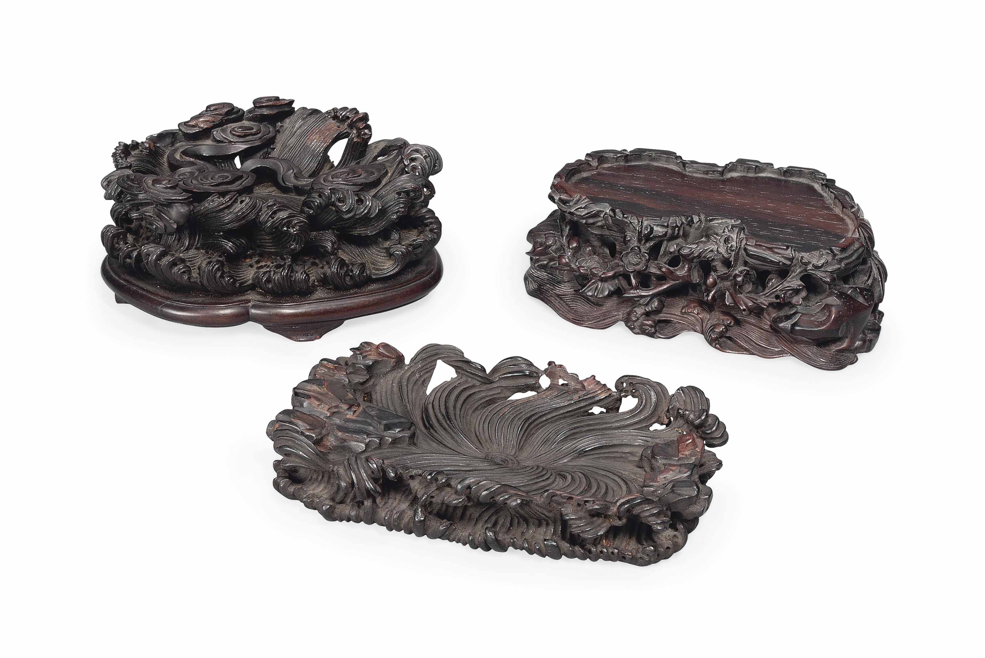 THREE CHINESE CARVED WOODEN STANDS