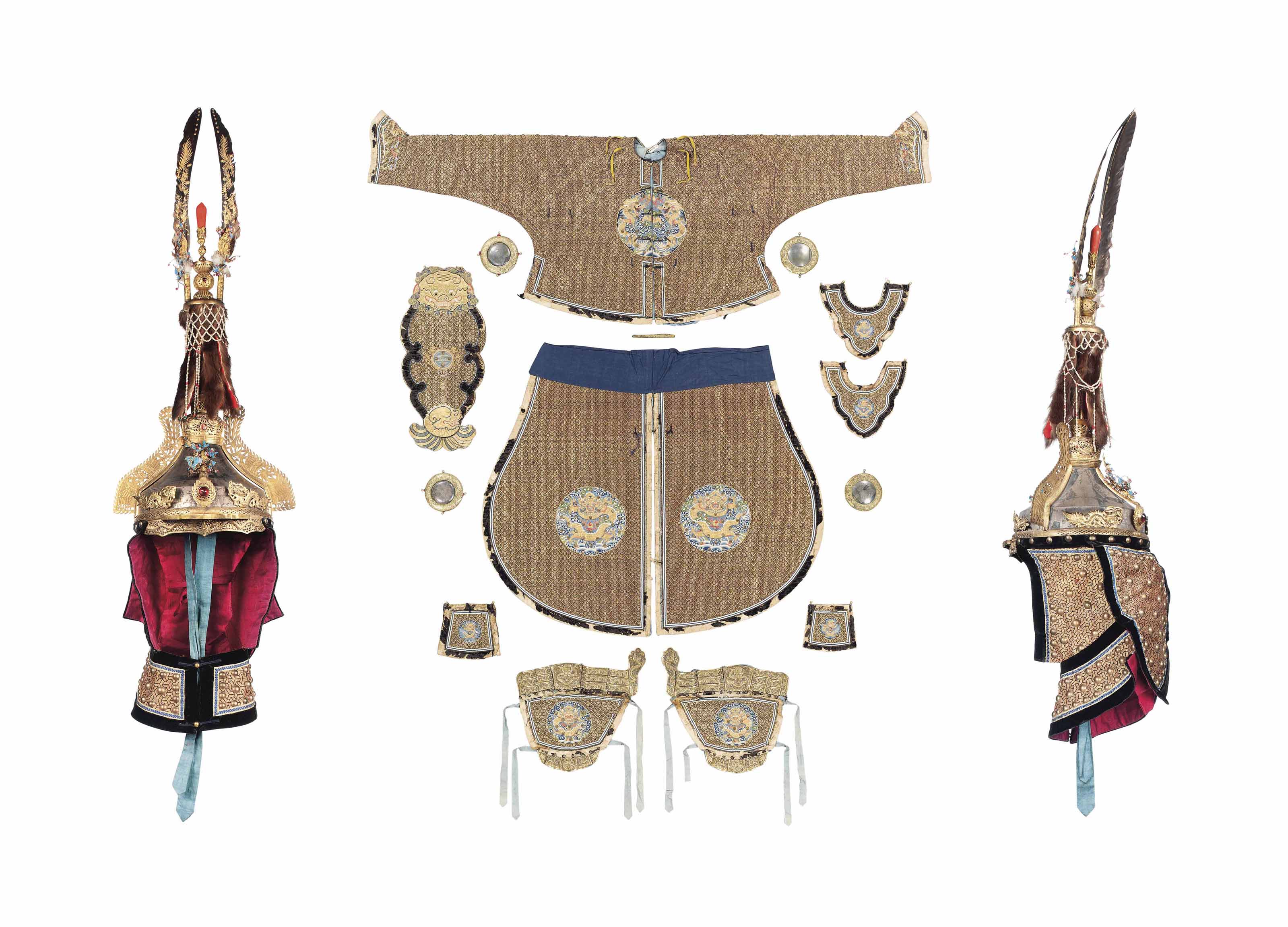 A MANCHU ARCHER'S COSTUME AND HELMET