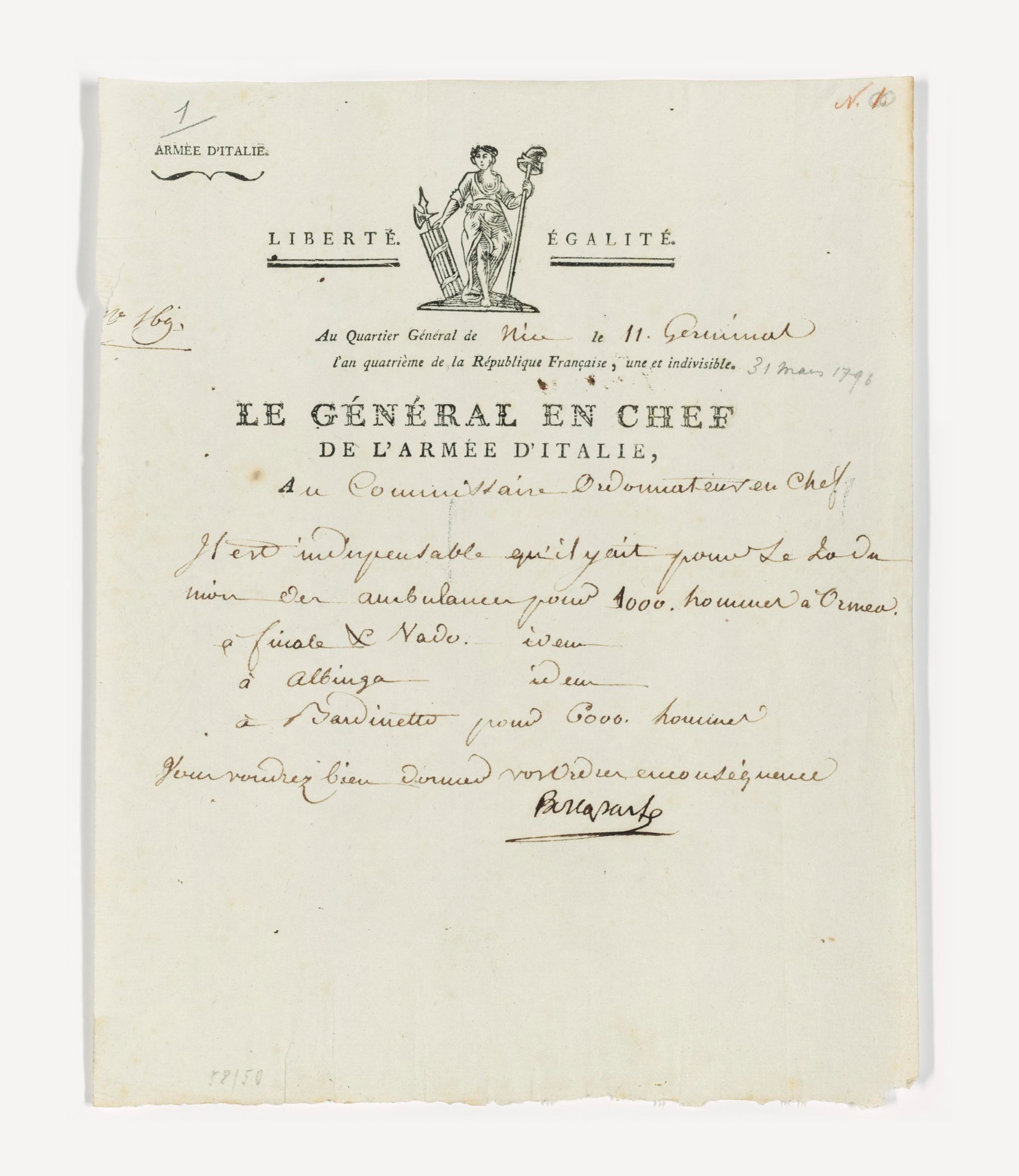NAPOLEON I (1769-1821), Emperor of the French. Letter signed ...