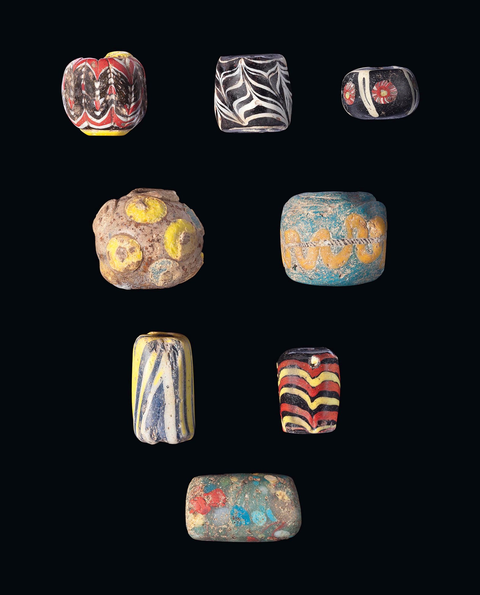 EIGHT EGYPTIAN CORE-FORMED GLASS BEADS , PTOLEMAIC PERIOD-ROMAN PERIOD ...