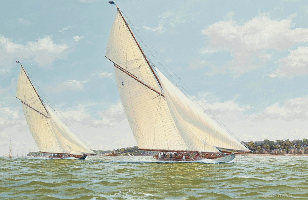 Richard M. Firth (b.1971) , Lulworth and Britannia powering to windward ...