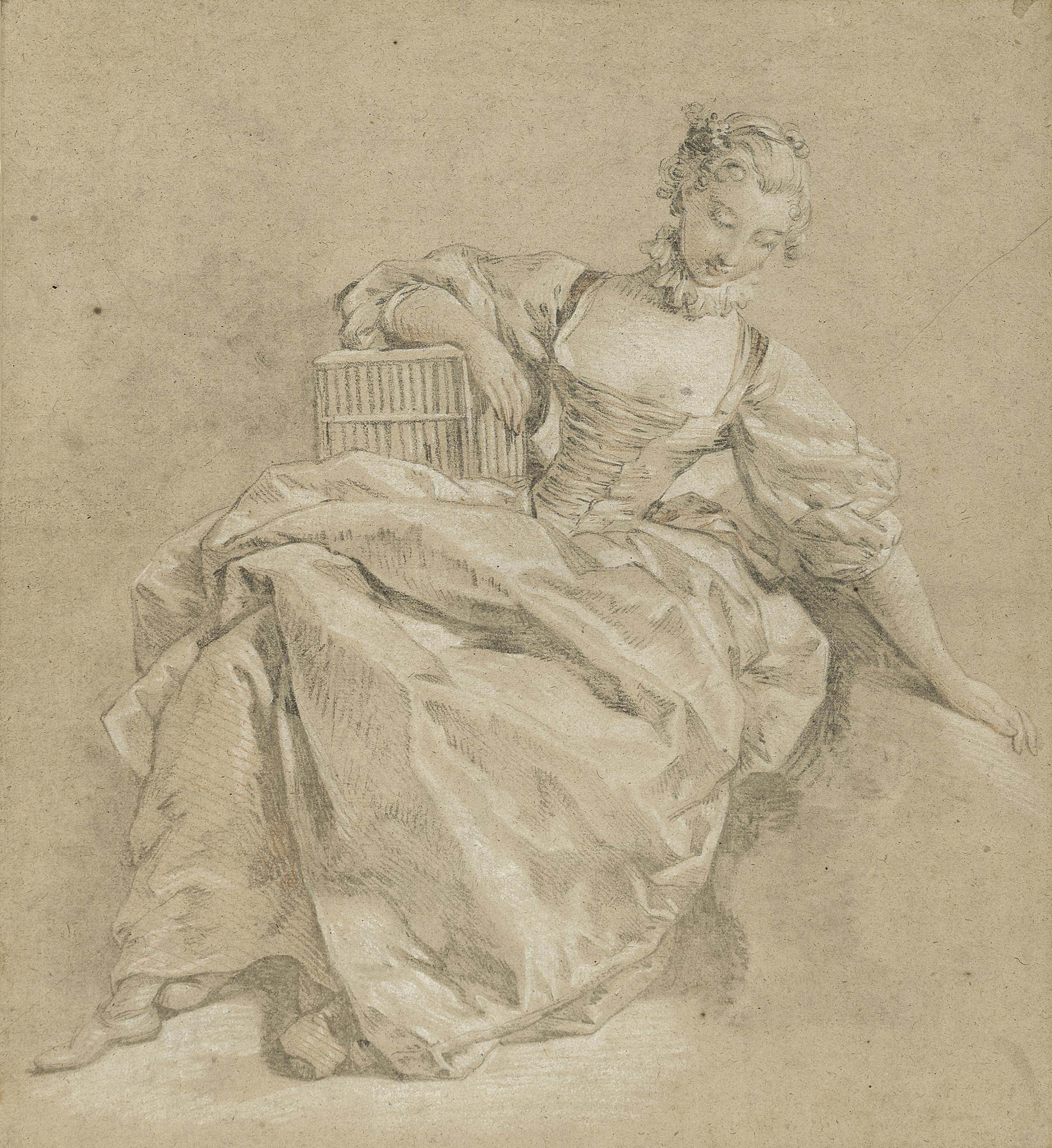François Boucher (Paris 1703-1770) , A seated young woman leaning on a ...
