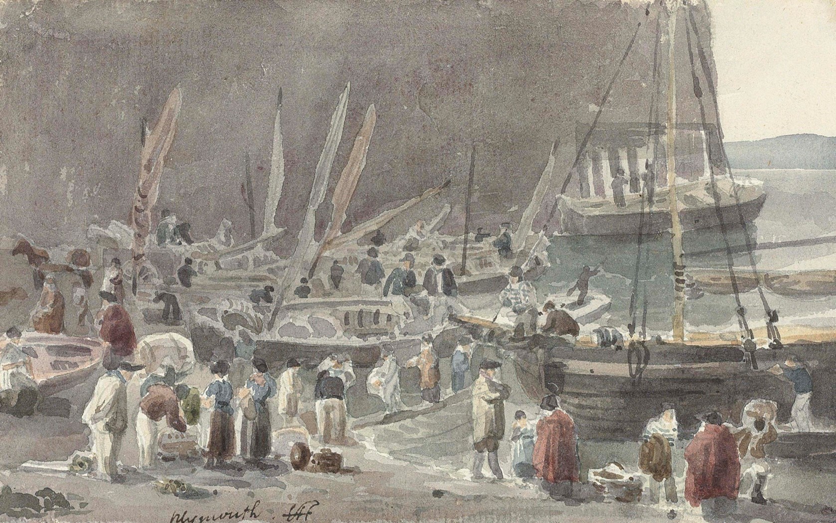 John Samuel Hayward (London 1778-1822) , Fisherfolk among boats at ...