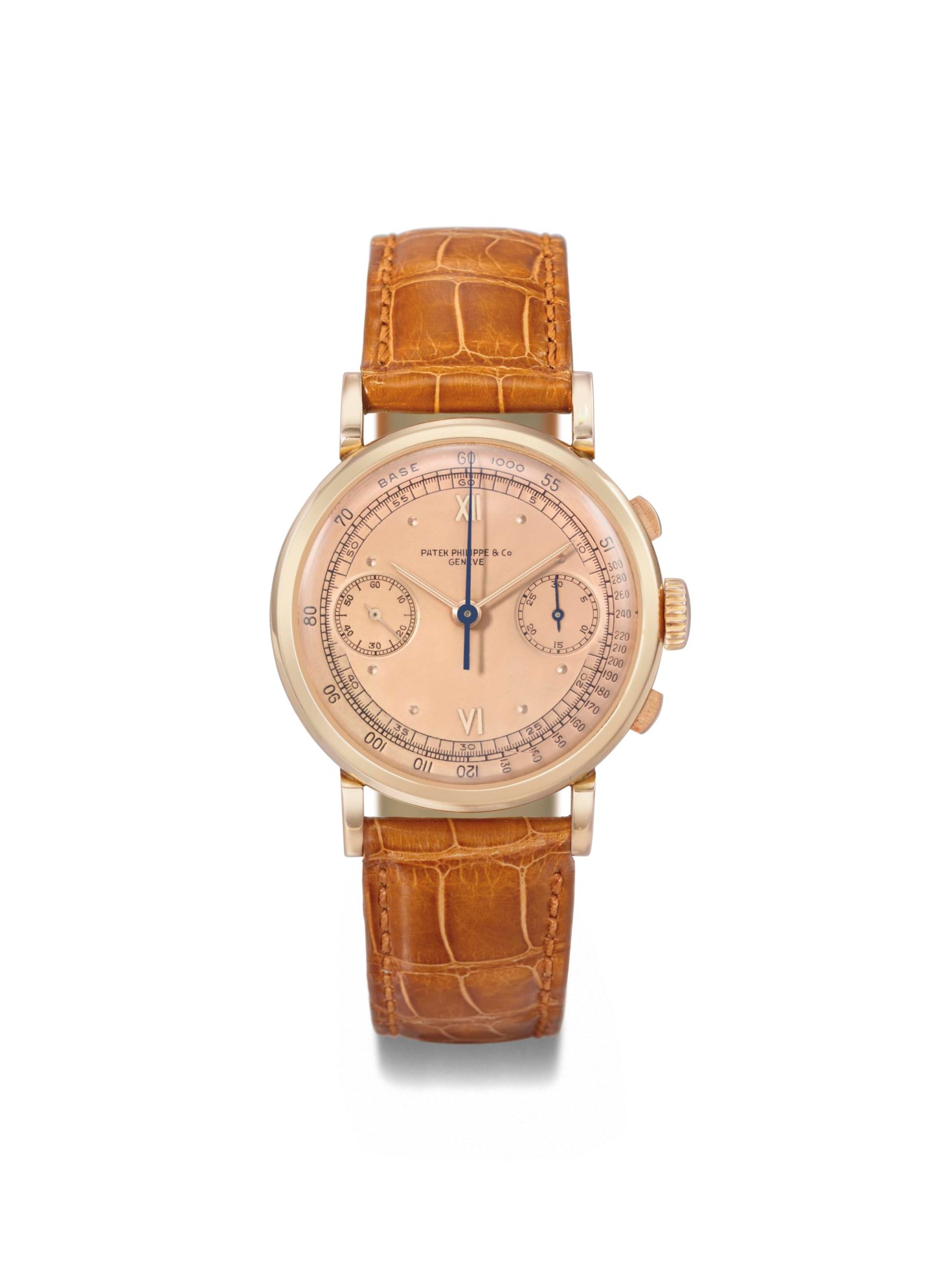 Patek Philippe. A fine and rare 18K pink gold chronograph wristwatch ...