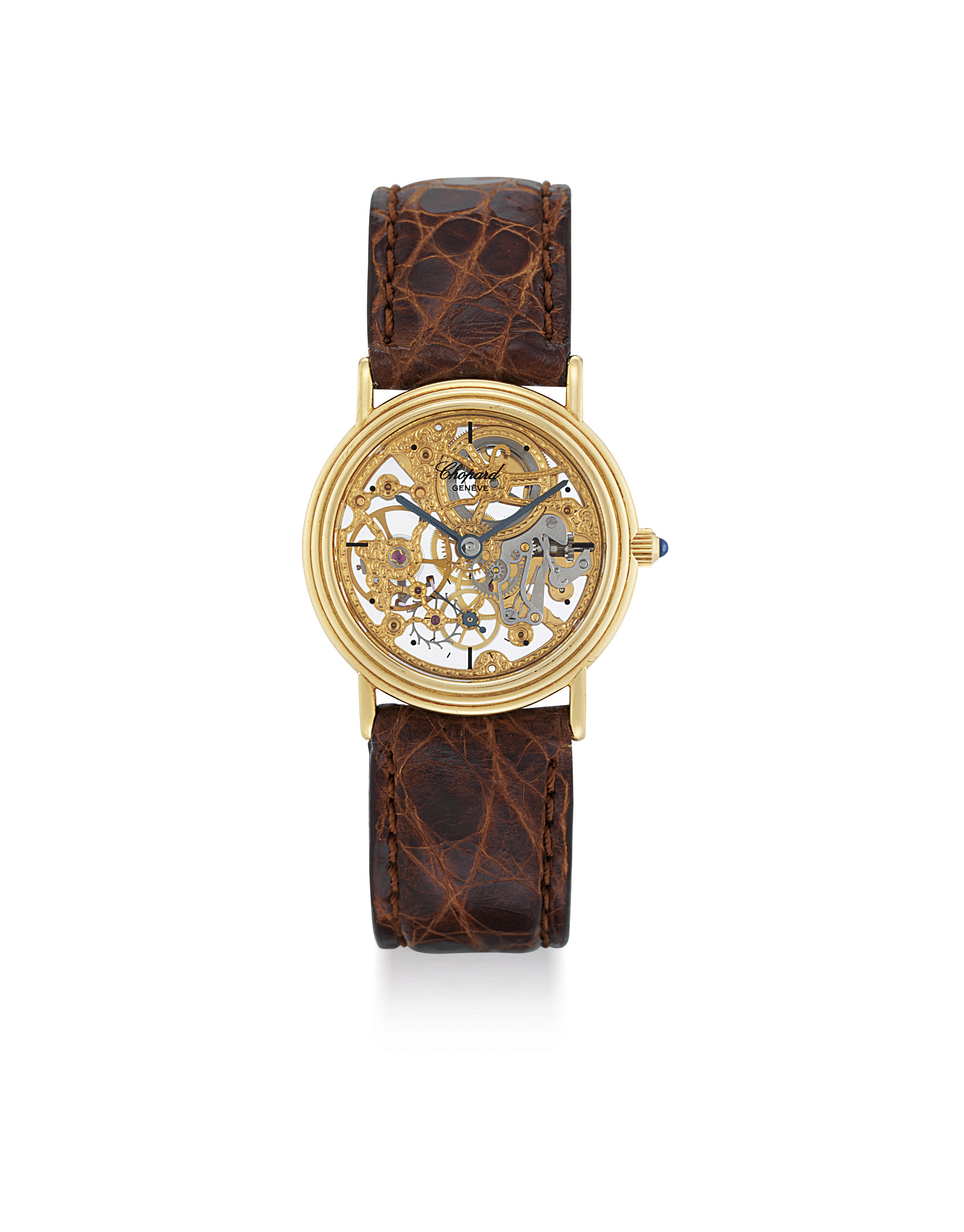 CHOPARD. AN 18K GOLD SKELETONISED WRISTWATCH , SIGNED CHOPARD, GENEVE ...