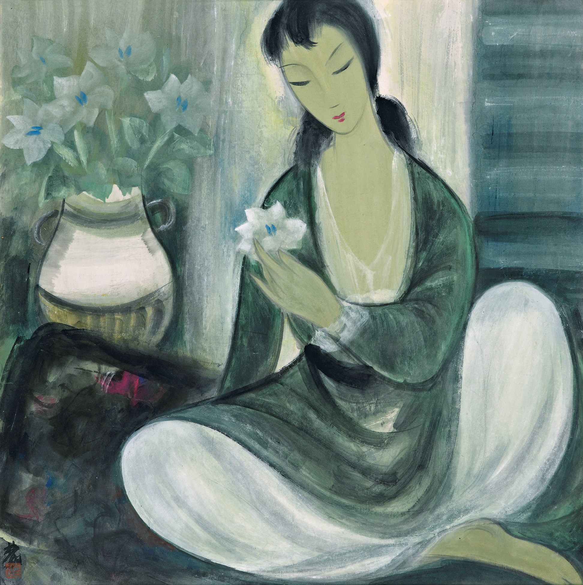 LIN FENGMIAN (1900-1991) , Seated Lady with Flowers | Christie's