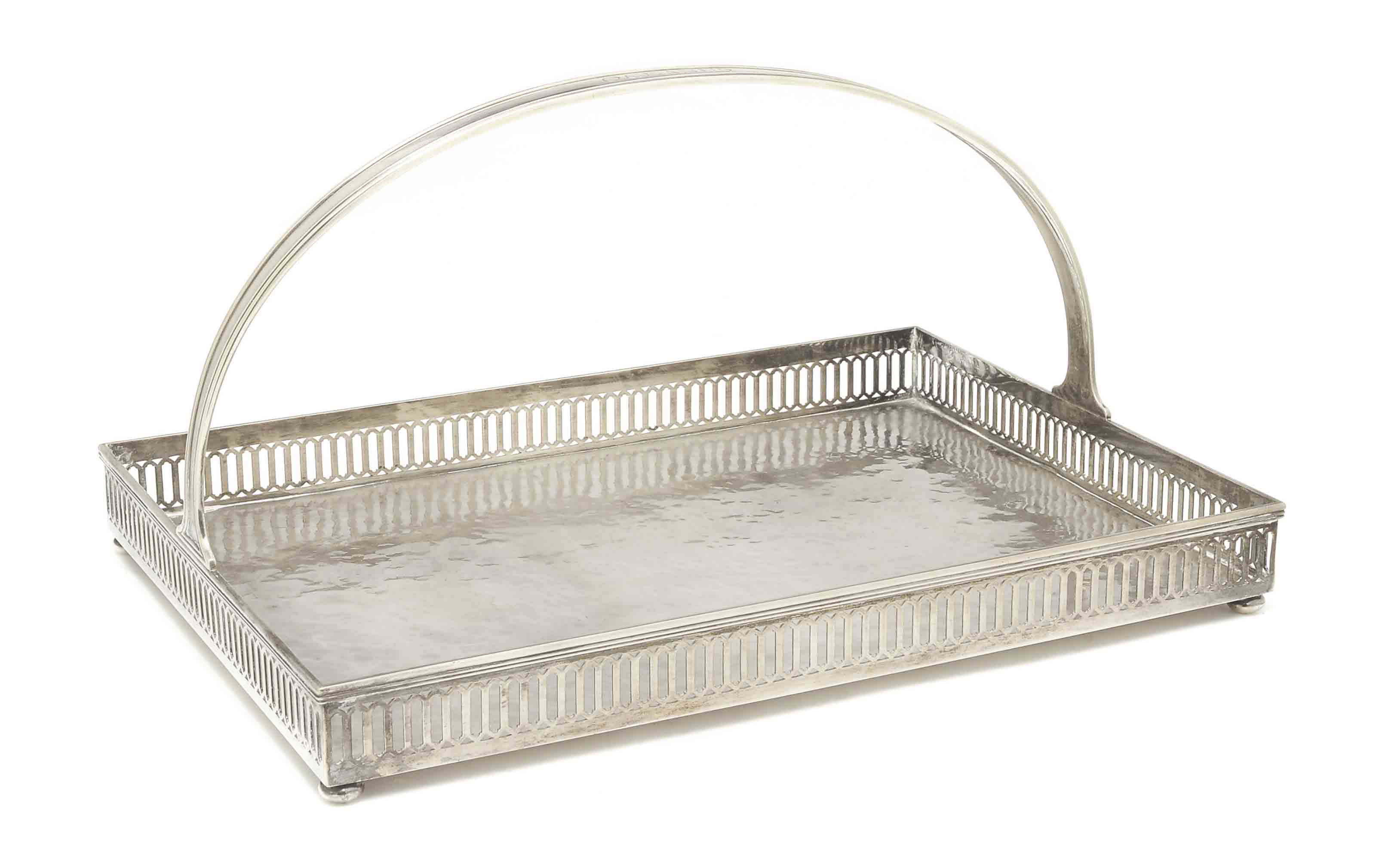 AN AMERICAN SILVER RECTANGULAR TRAY WITH OVER HANDLE,
