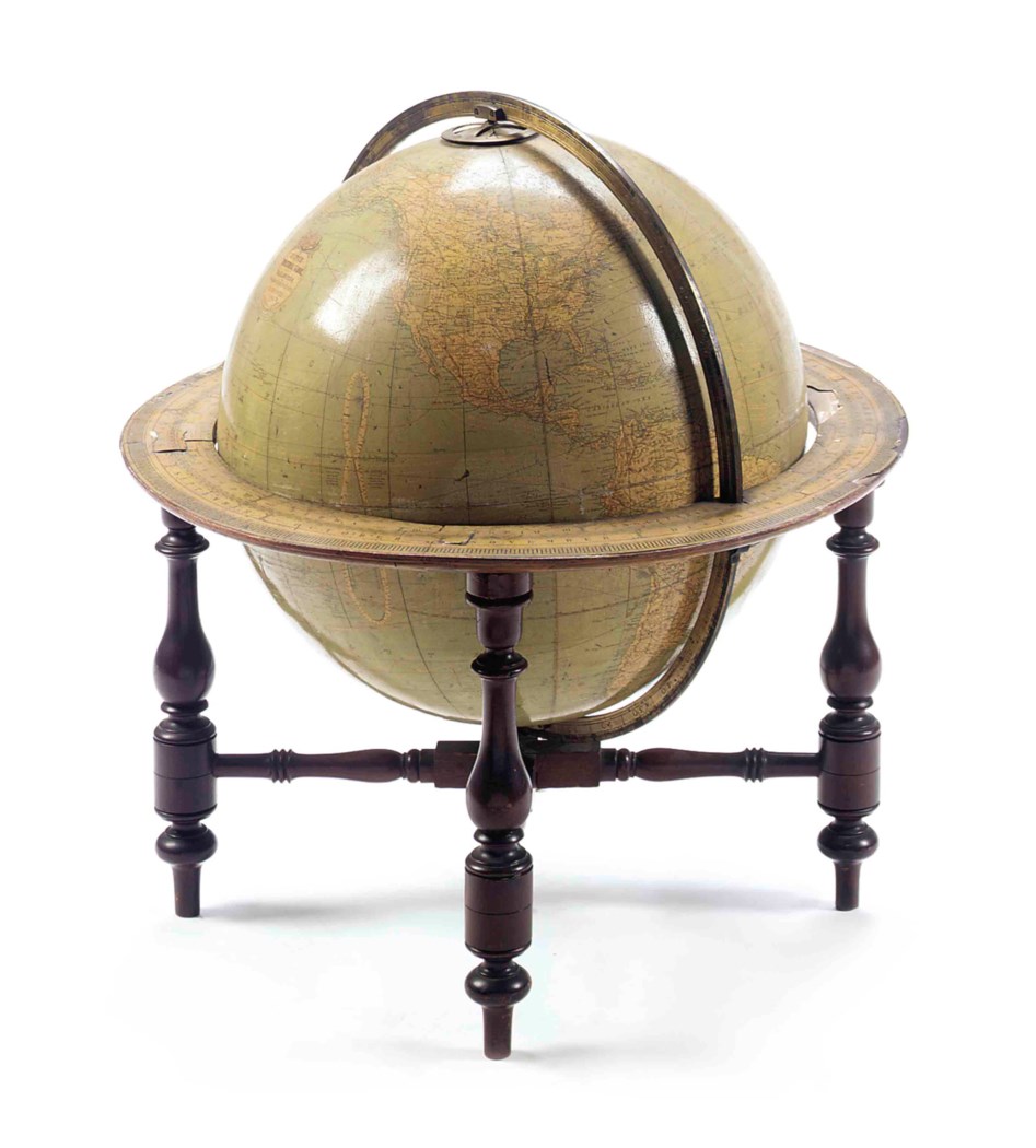 A VICTORIAN LIBRARY GLOBE ON MAHOGANY STAND,