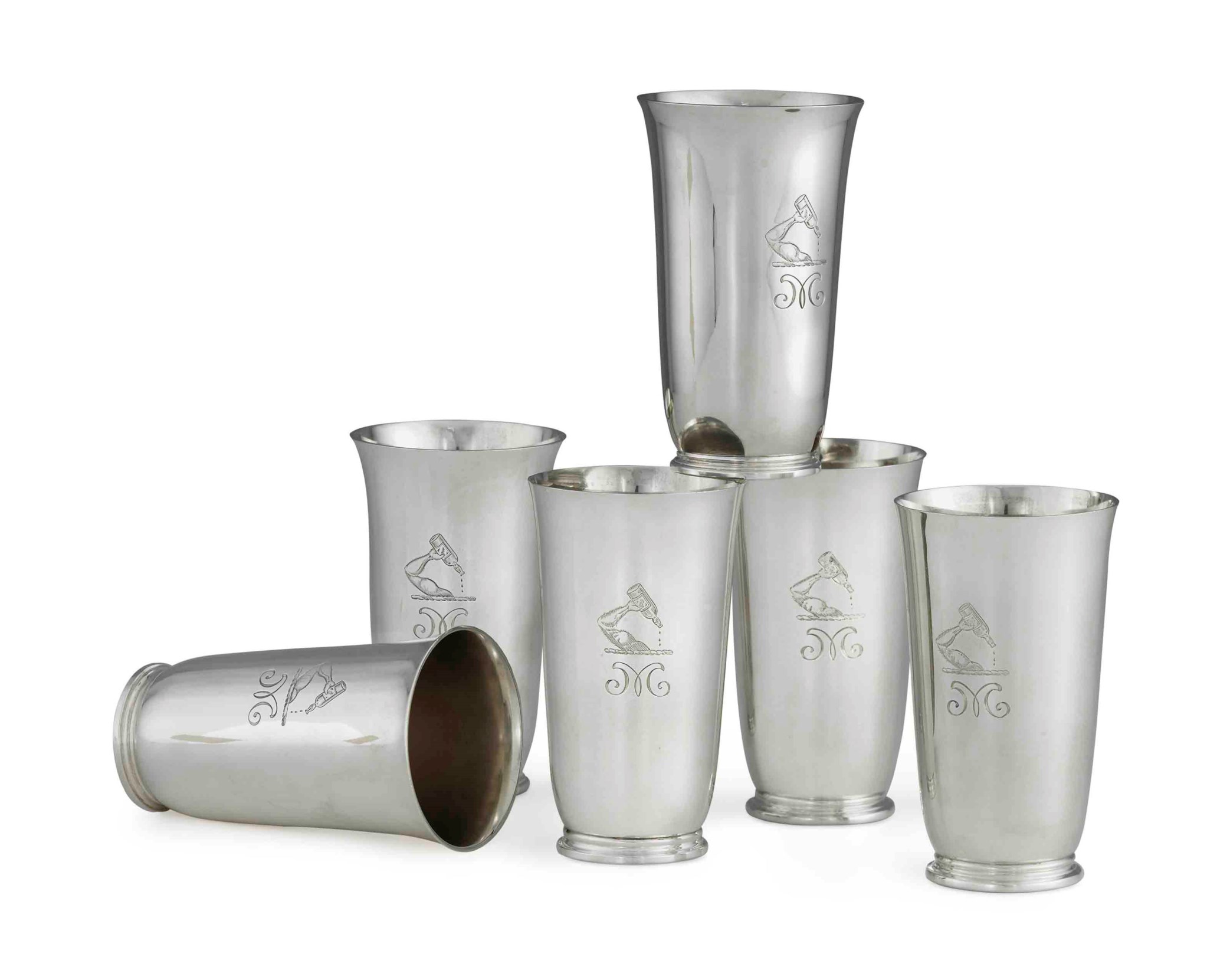A SET OF SIX SILVER BEAKERS , MARK OF TIFFANY & CO., NEW YORK, 1915-47 ...