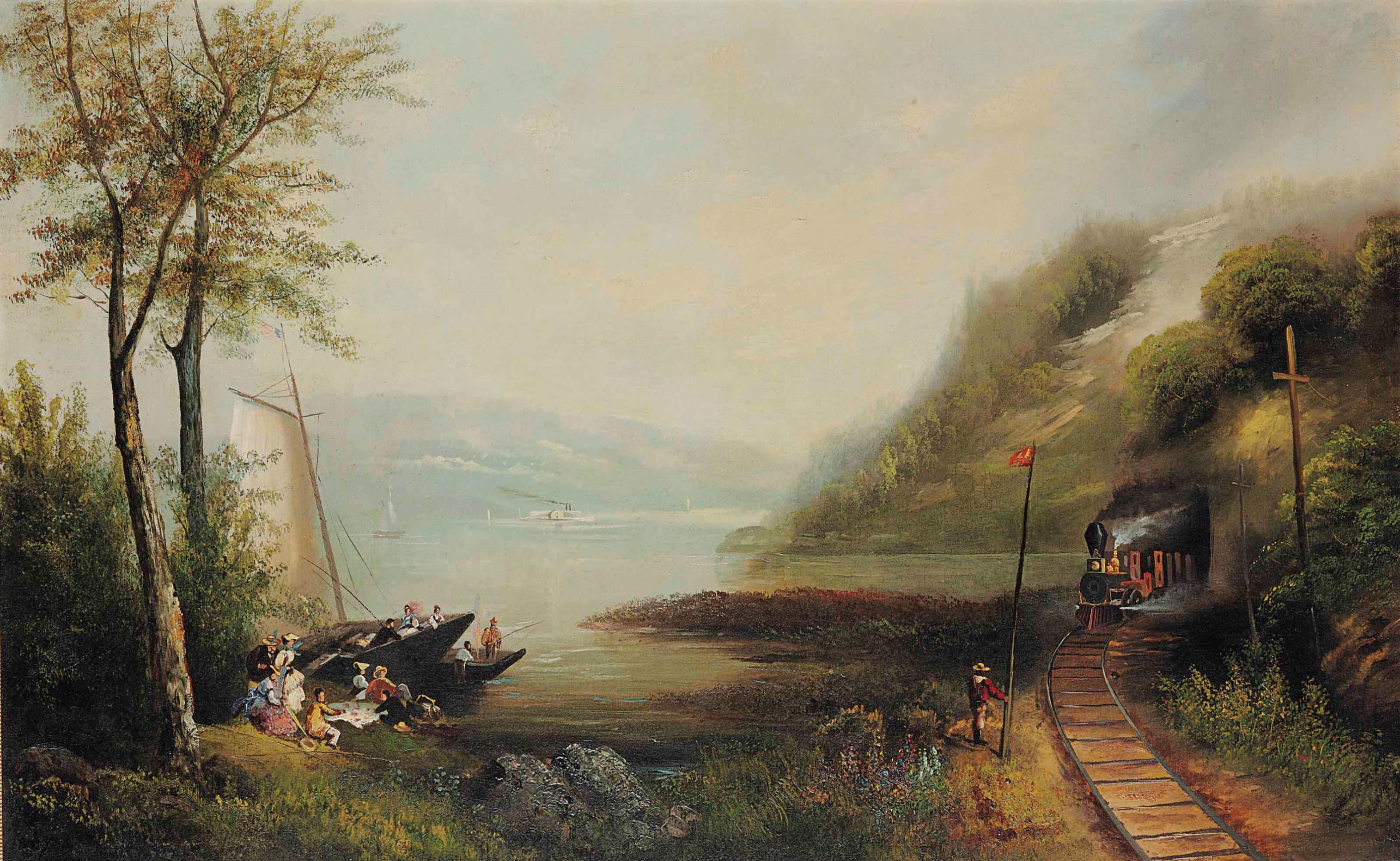 ATTRIBUTED TO ANDREW MELROSE (1836-1901) , Train Beside the Hudson ...