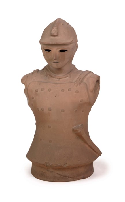 A JAPANESE POTTERY HANIWA-STYLE FIGURE OF A GUARDIAN, , 20TH CENTURY ...