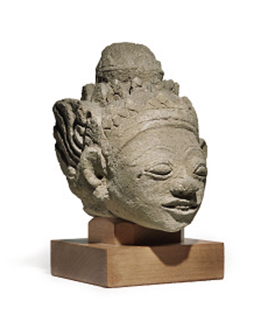 AN INDONESIAN CARVED STONE HEAD, , CENTRAL JAVA, CIRCA 10TH/11TH ...