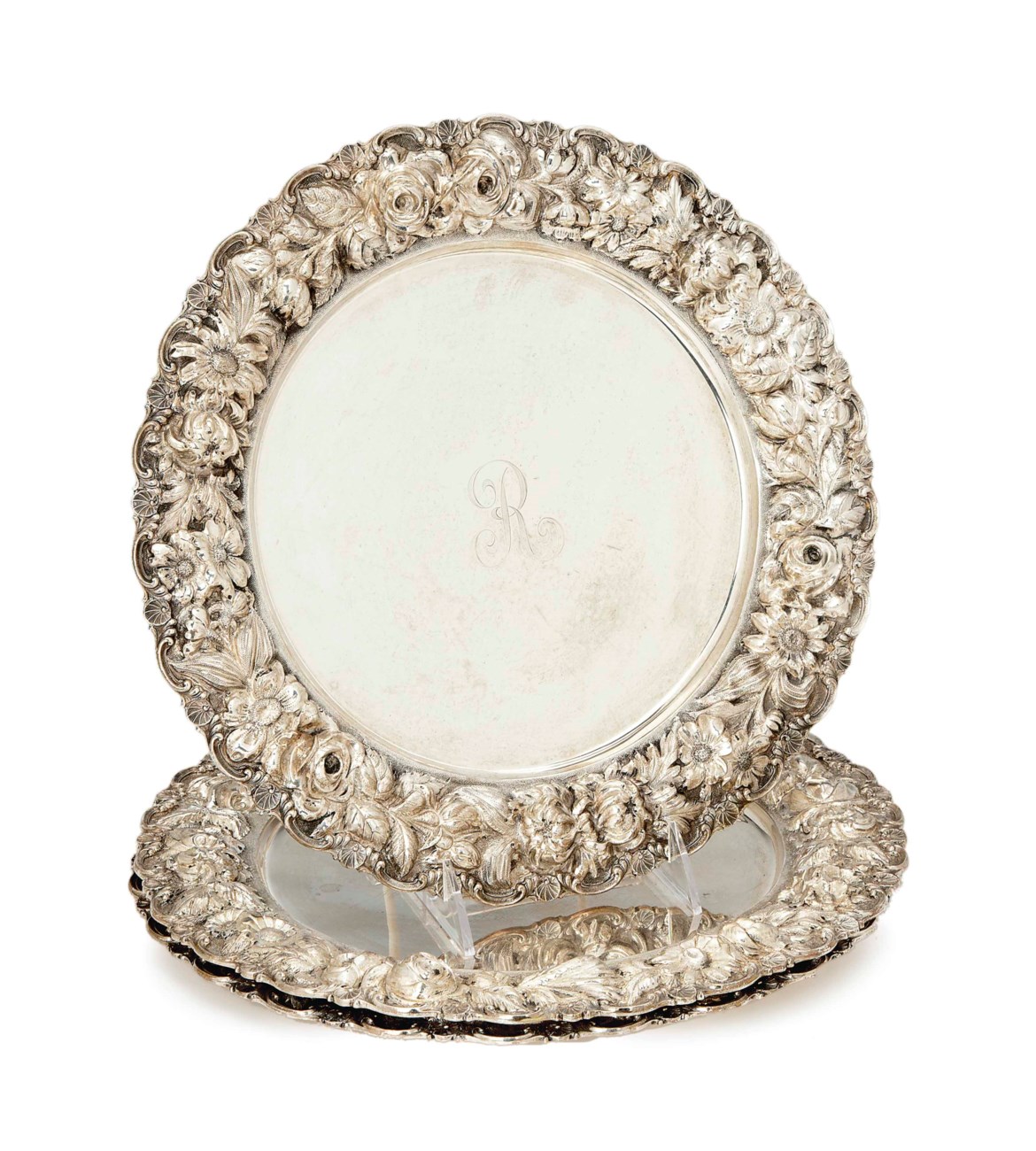 A SET OF EIGHT AMERICAN SILVER SERVICE PLATES, , MARK OF STIEFF ...