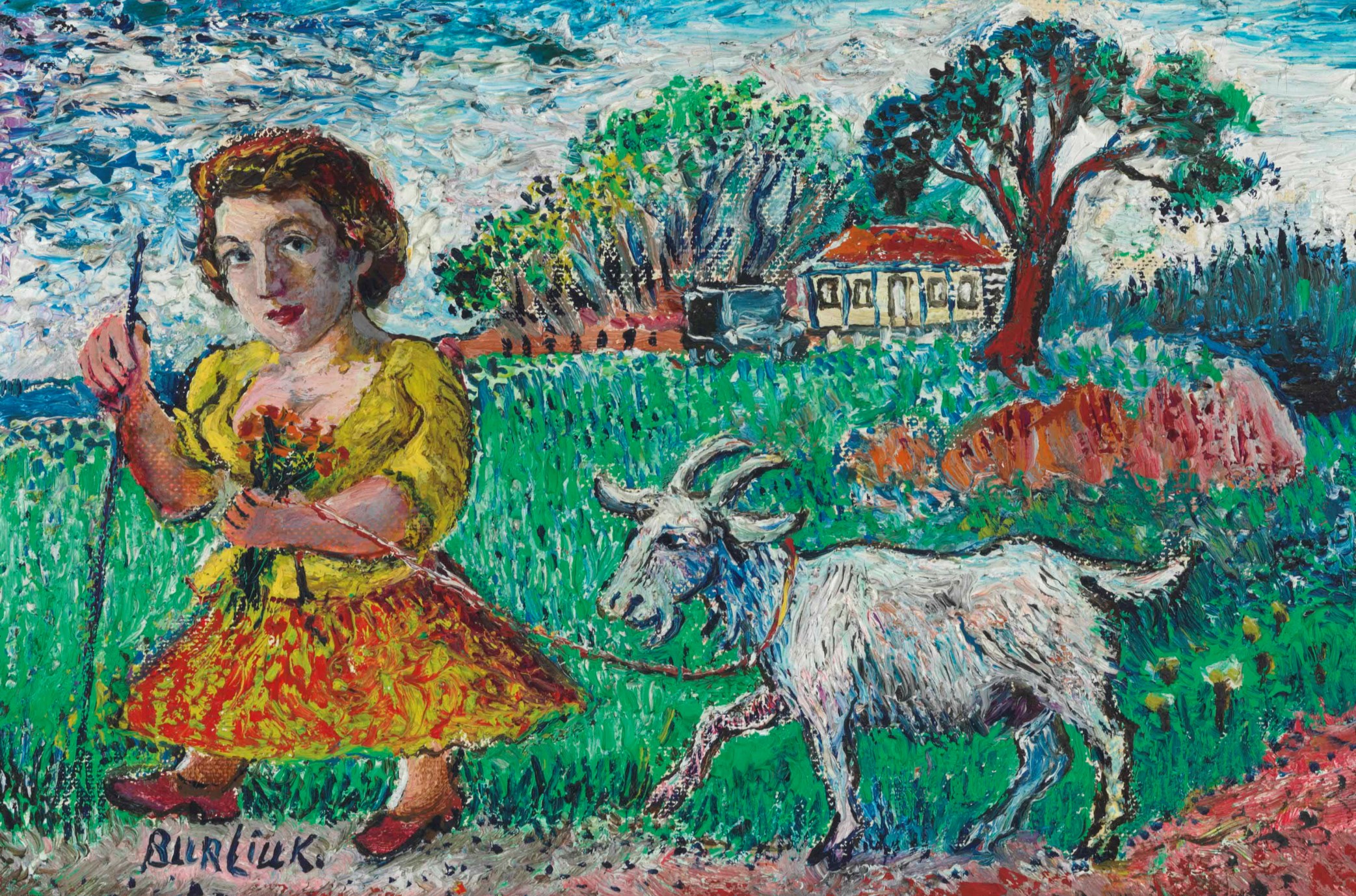 David Burliuk (1882-1967) , Girl with Goat | Christie's