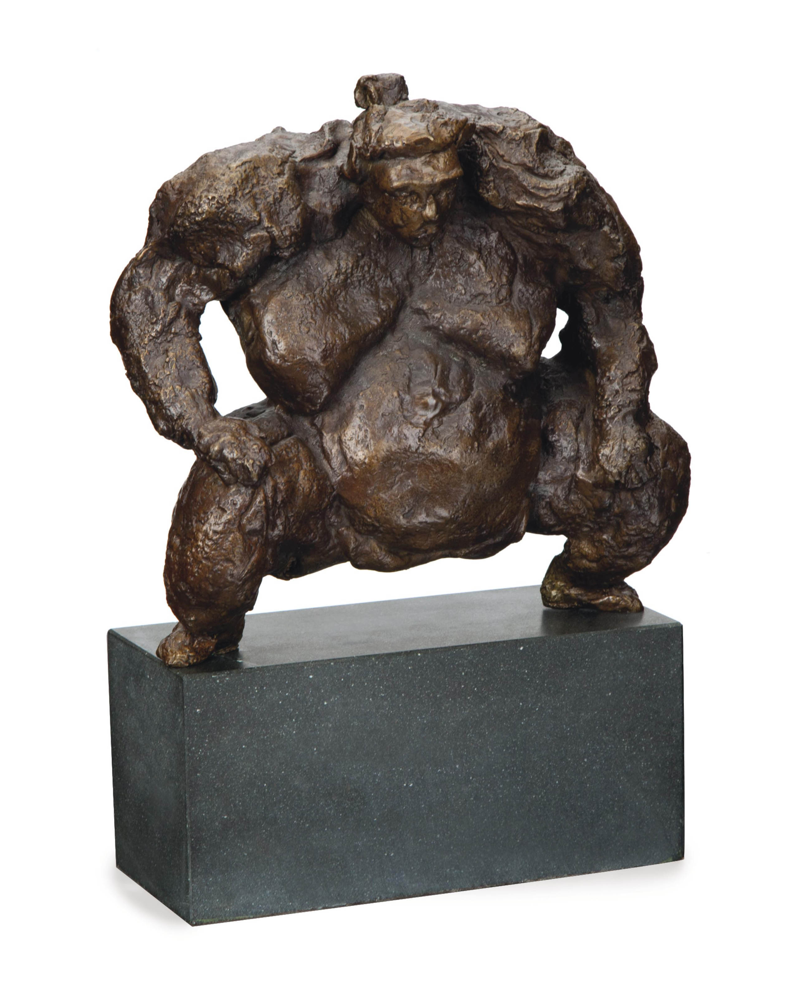 A PATINATED-BRONZE FIGURE OF A SUMO WRESTLER,