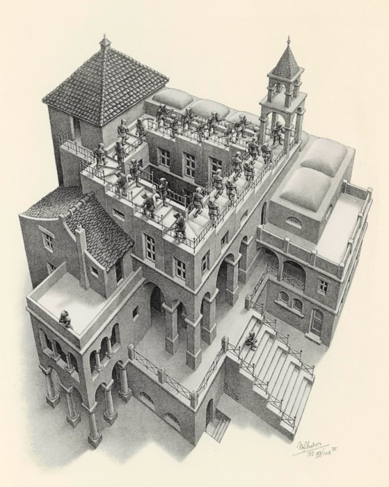 MAURITS CORNELIS ESCHER , Ascending and Descending (B. 435) | Christie's